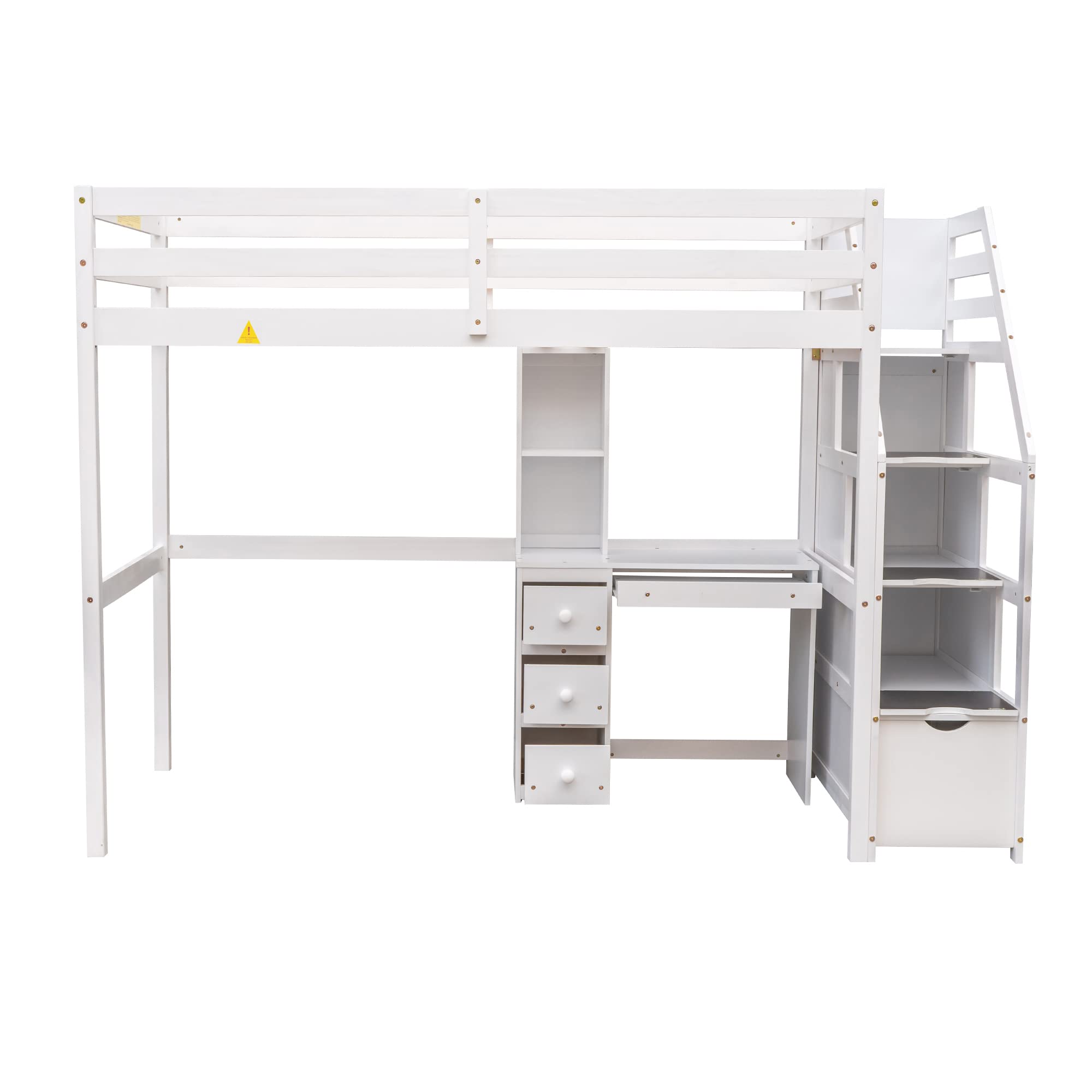BIADNBZ Twin Over Twin Bunk Bed with Desk, Stairs, Storage Drawers and Shelves, Wood L-Shaped Bunkbed with Convertible Design, for Kids Teens Bedroom, White