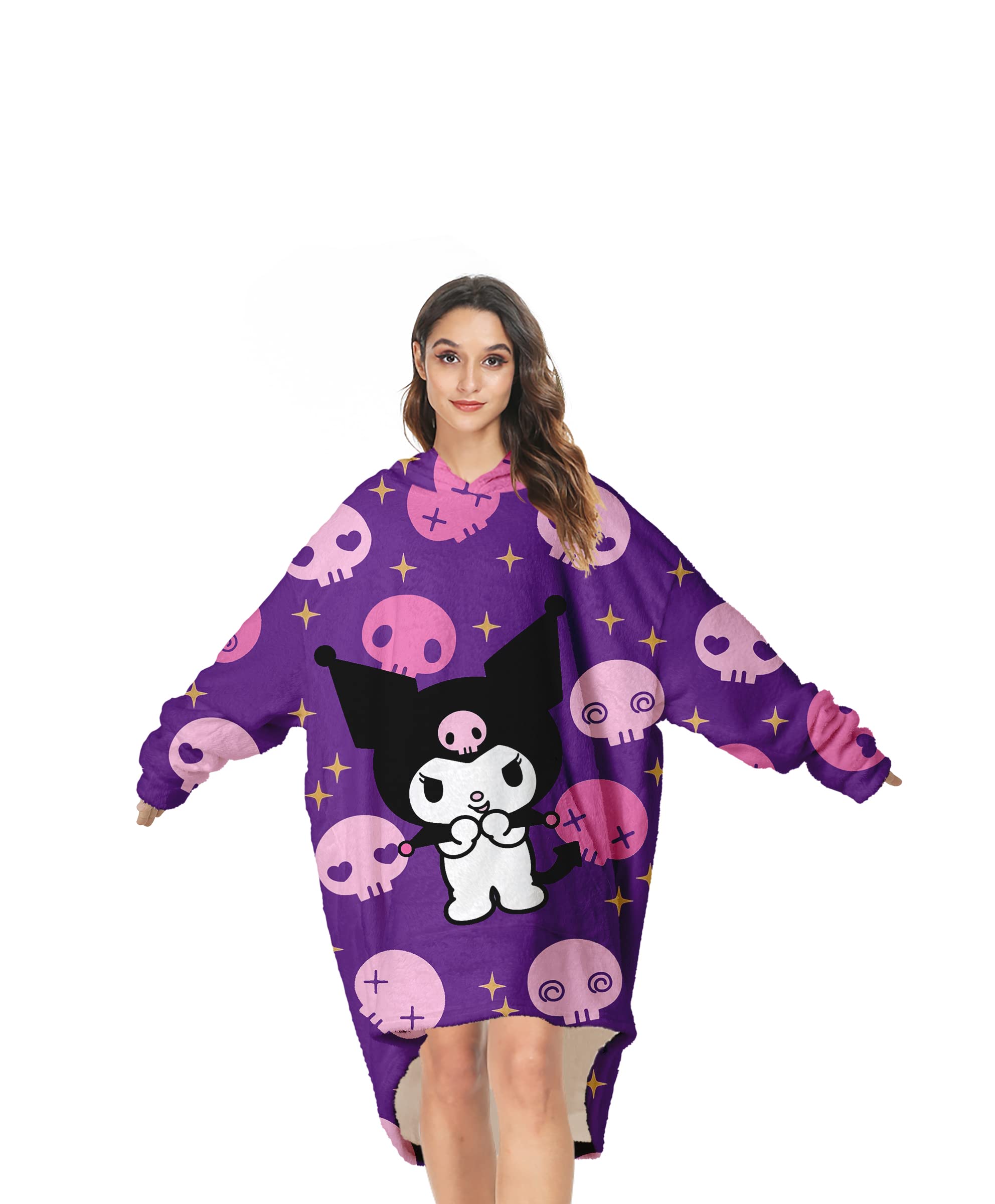 Perwzupe Blanket Hoodie Plus Size Wearable Blankets Oversized Sherpa Sweatshirt With Giant Pocket, Thick And Warm Flannel Blanket With Sleeves 4'11"-5'5"