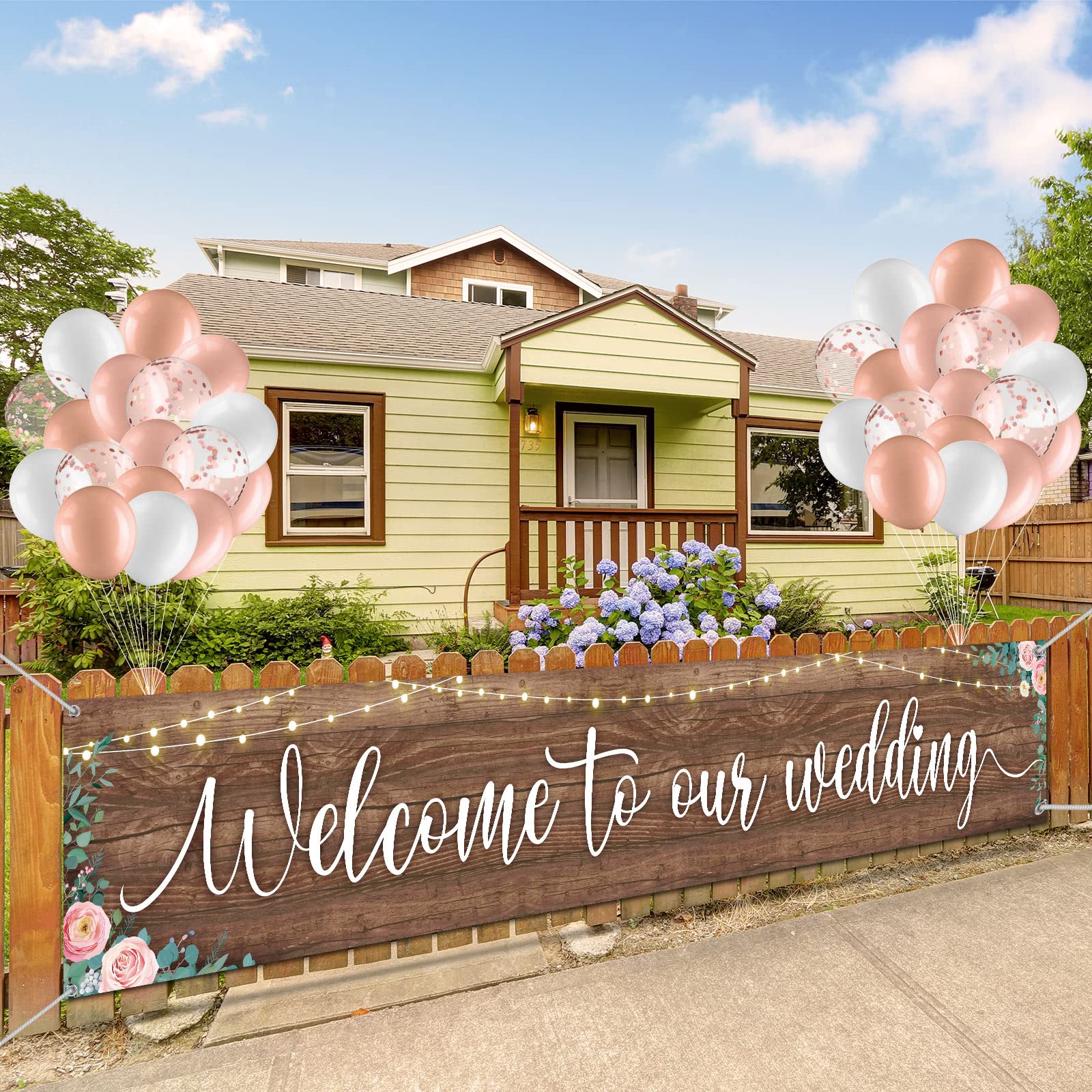 Charnoel 31 Pcs Welcome to Our Wedding Decoration 9.84 x 1.64 ft Wedding Banner and Wedding Balloons Rustic Bridal Reception