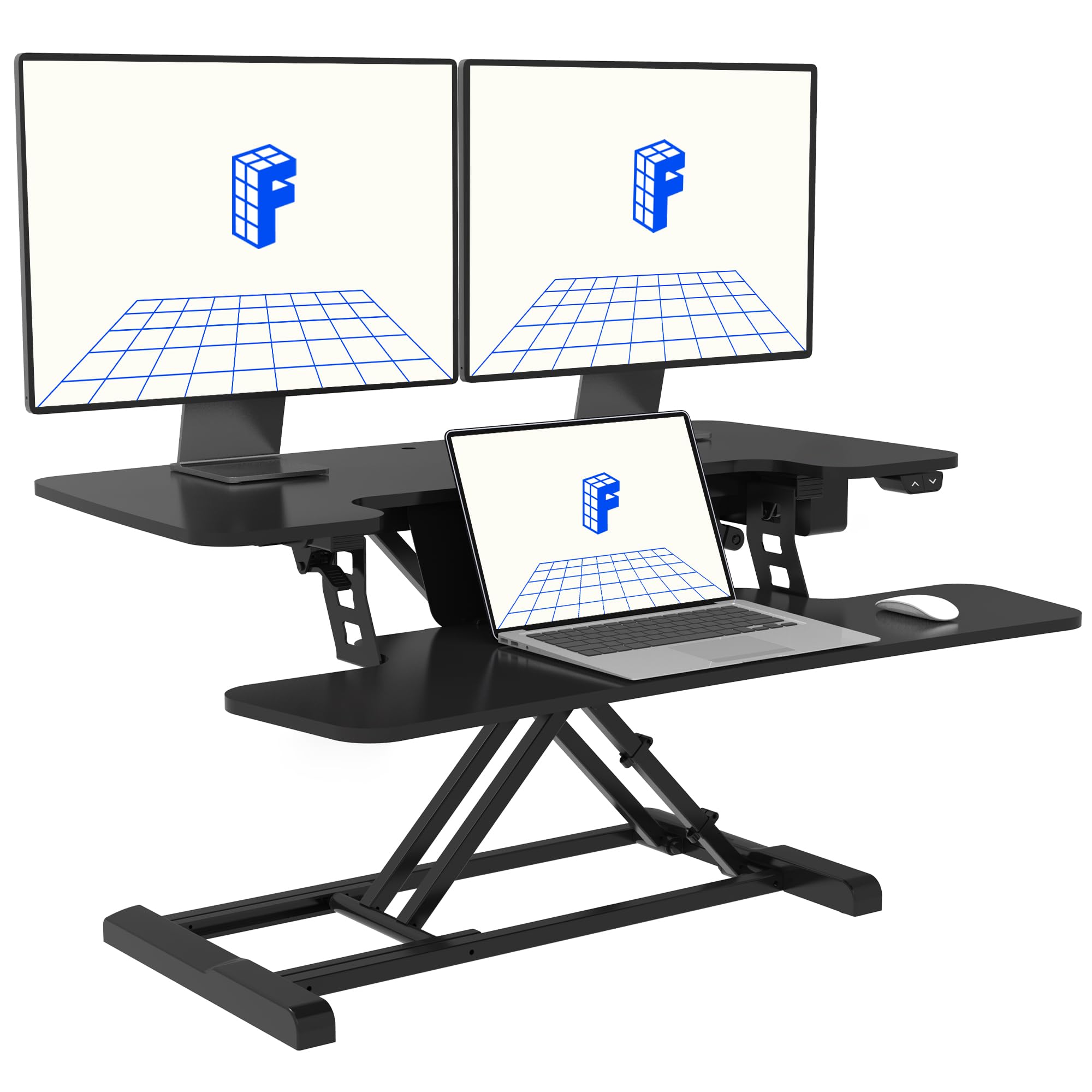 FLEXISPOT Motorized Standing Desk Converter 35" Wide Electric Stand up Desk Riser for Monitor and Laptop,Black Height Adjustable Desk for Home Office