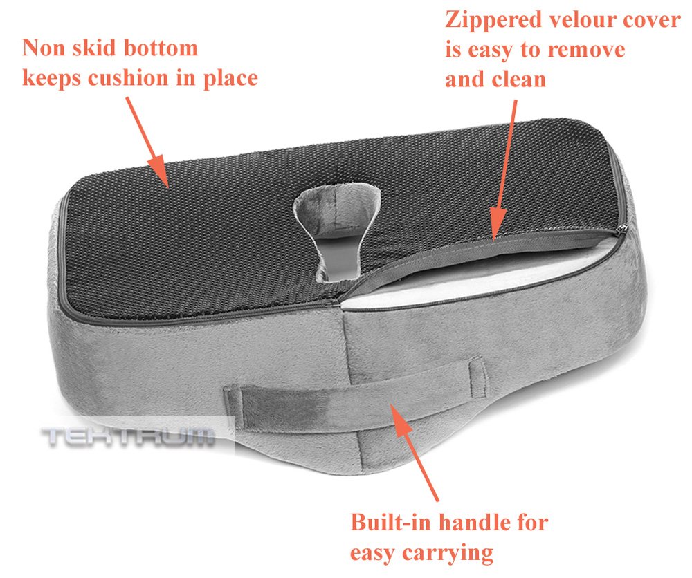Tektrum Orthopedic Cool Gel Enhanced Seat Cushion, Gel Memory Foam Coccyx Cushion for Back Pain, Sciatica, Tailbone, Prostate, Sitting Long Hours - Office, Home, Car, Plane, Wheelchair (TD-02NJ-GREY)