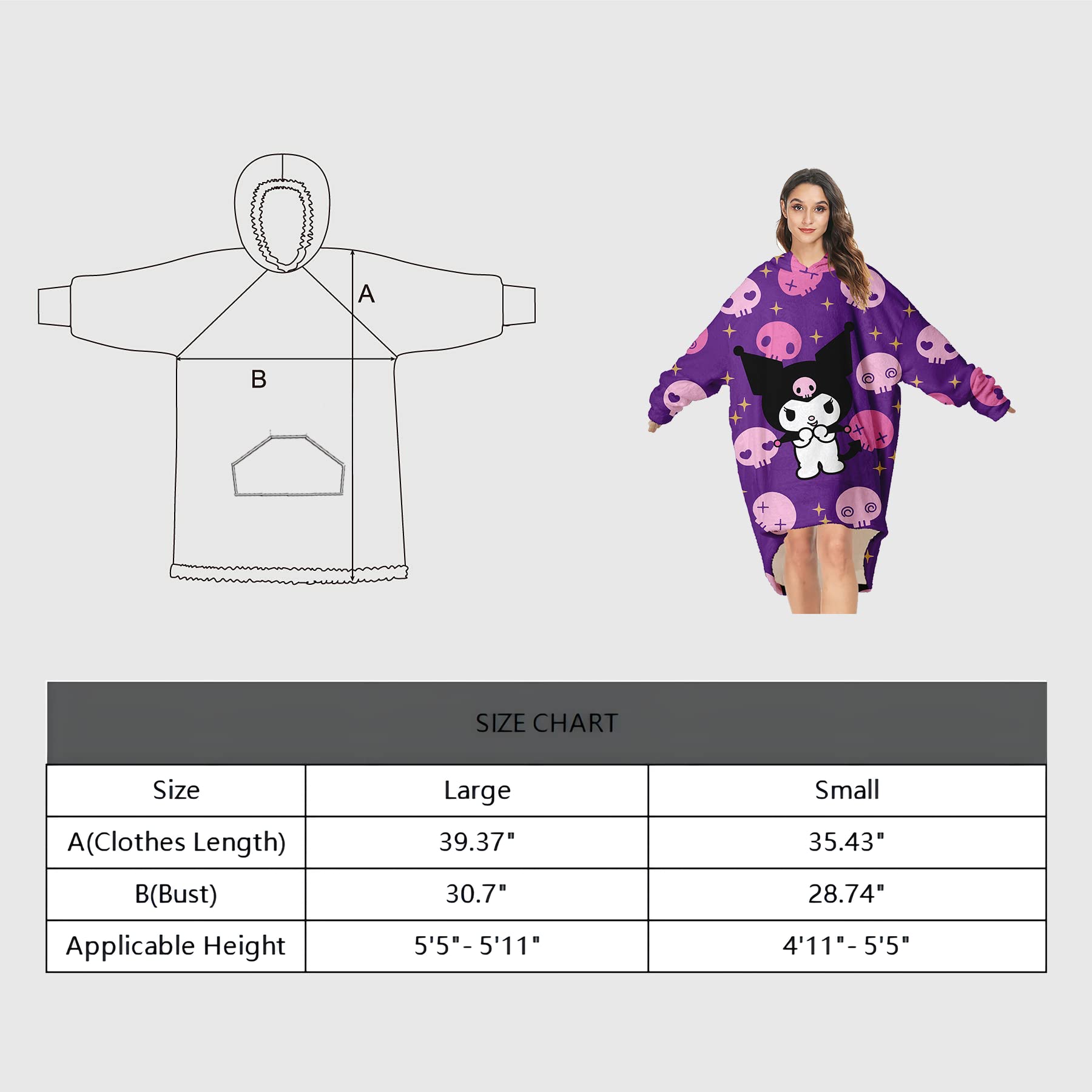 Perwzupe Blanket Hoodie Plus Size Wearable Blankets Oversized Sherpa Sweatshirt With Giant Pocket, Thick And Warm Flannel Blanket With Sleeves 4'11"-5'5"