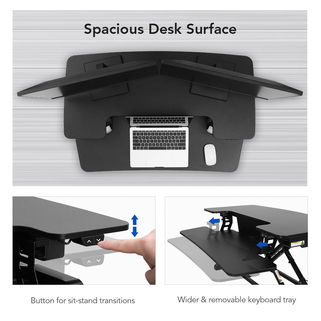 FLEXISPOT Motorized Standing Desk Converter 35" Wide Electric Stand up Desk Riser for Monitor and Laptop,Black Height Adjustable Desk for Home Office
