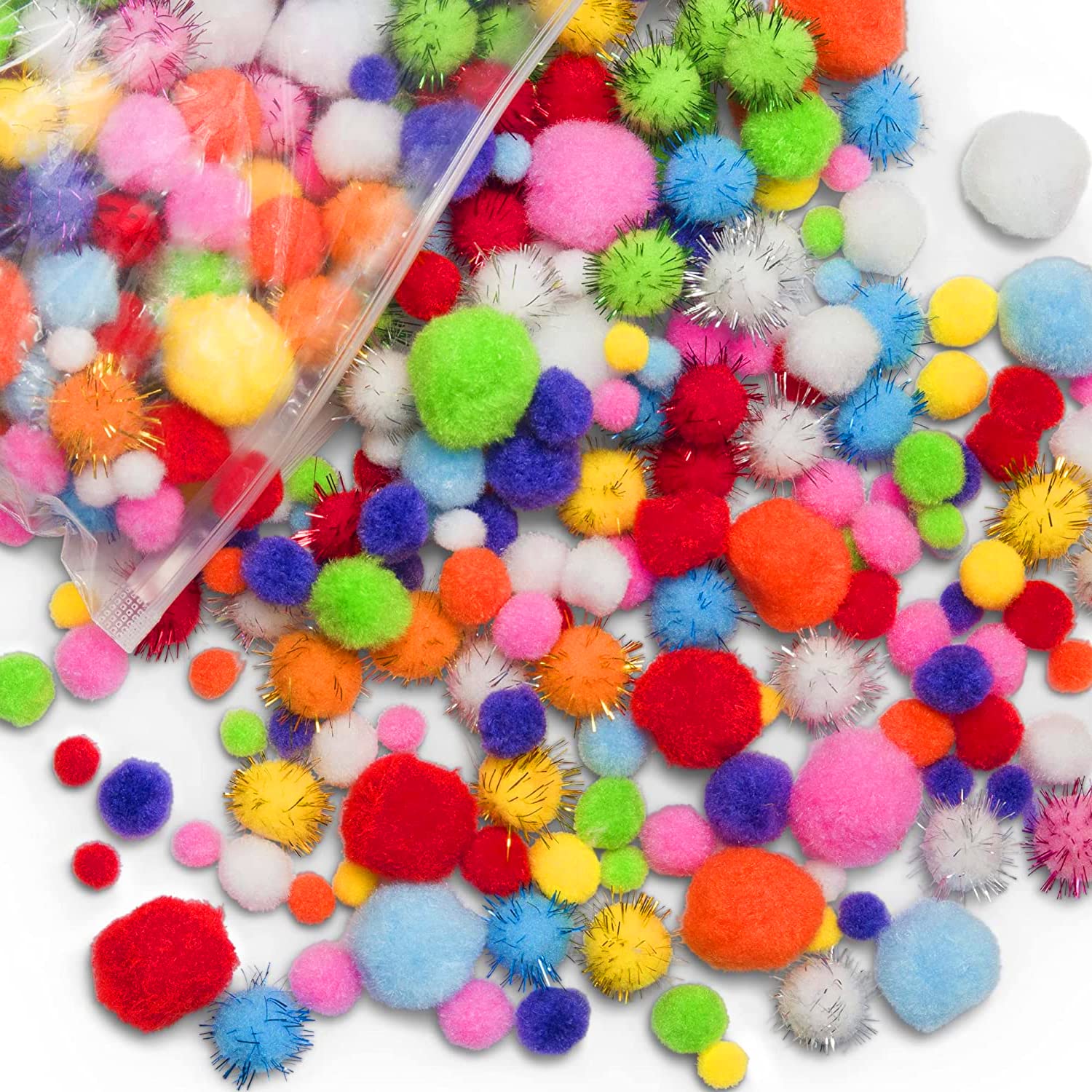 1000 Pcs Mixed Color 1.5, 2 inch Pom Poms with Glittery Pom Pom Balls - Assorted Sizes Pom Poms for Crafts - Bright pom-poms - Large and Small Pom Poms Arts and Crafts - Craft Poms Poms Bulk