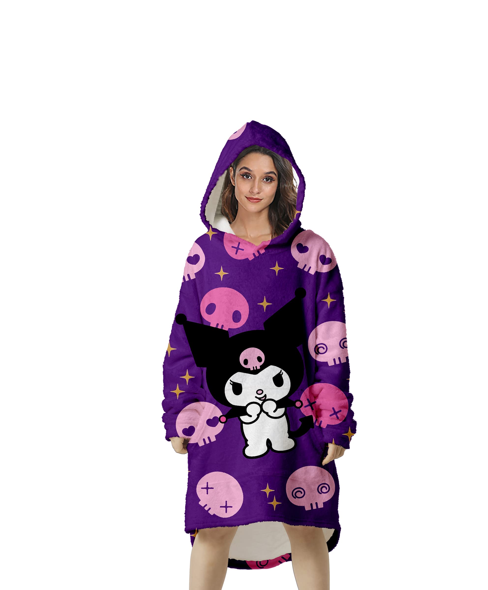Perwzupe Blanket Hoodie Plus Size Wearable Blankets Oversized Sherpa Sweatshirt With Giant Pocket, Thick And Warm Flannel Blanket With Sleeves 4'11"-5'5"