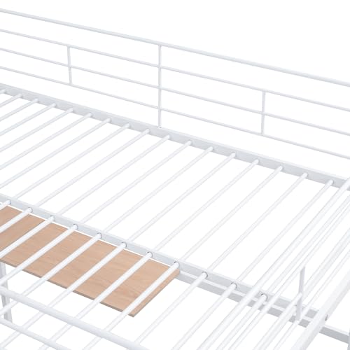 EMKK Full Size Metal Loft Bed with Desk and Metal Grid, Stylish Metal Frame Bed with Lateral Storage Ladder and Wardrobe,Loft Bed for Kids, Teens - Creative Haven for Study and Sleep
