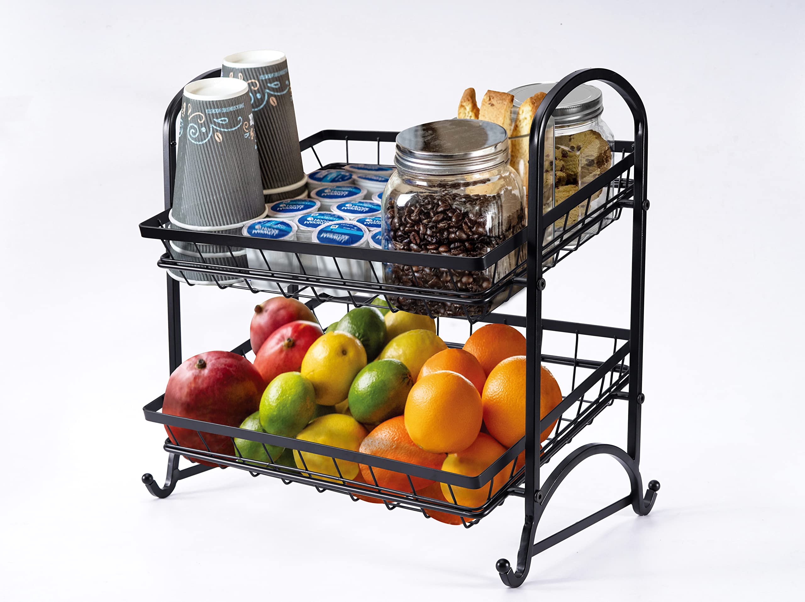 Giftburg Stackable Can Rack Organizer, Angle 2-Tier Tray Display Stand, Fruit Basket Stand, Potato Chip Rack, Multifunctional Can Dipsenser for Storing Canned Snacks Drinks and more, Black