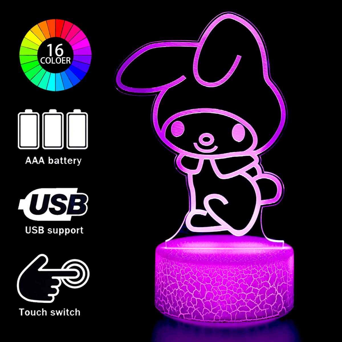 sunduck 3D Illusion Cat Night Light for Kids - 3 Patterns and 16 Colours Change with Remote Control Kitty Lamp Room Decor Birthdays Holidays Christmas Gifts for Kids and Girls