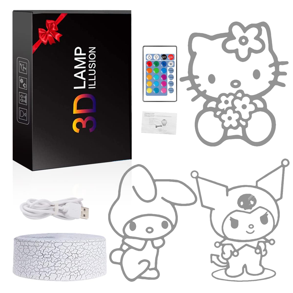 sunduck 3D Illusion Cat Night Light for Kids - 3 Patterns and 16 Colours Change with Remote Control Kitty Lamp Room Decor Birthdays Holidays Christmas Gifts for Kids and Girls
