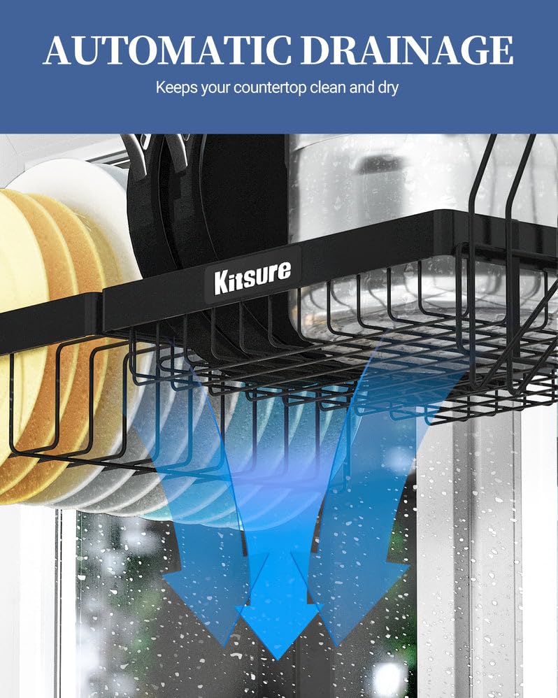 Kitsure Dish Drying Rack - Adjustable & Space-Saving Dish Rack(29.5-35.5in), Over-The-Sink Dish Drying Rack, Multifunctional Kitchen Dish Drying Rack, Stainless Steel Dish Drying Rack