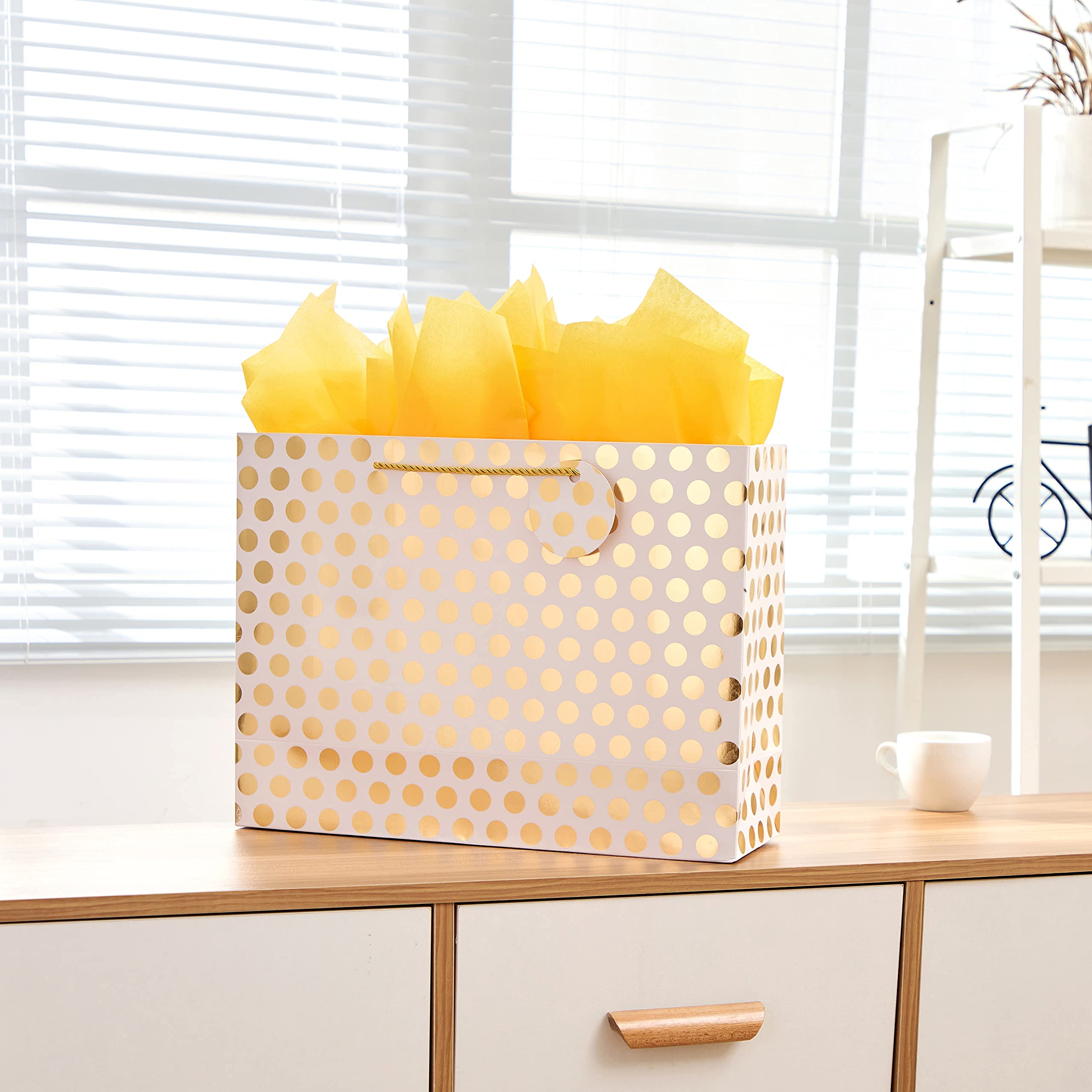 Bobobag 2 Pack 16.5" Extra Large Gift Bags with Tissue Paper for Presents (Gold Polka dot)