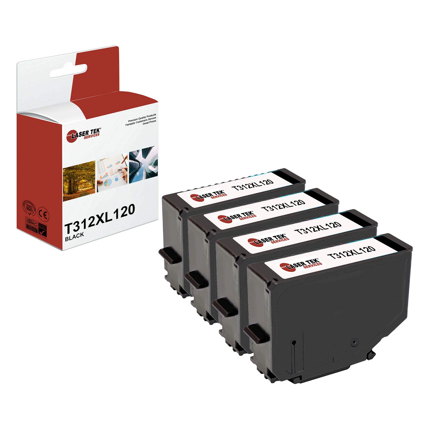 Laser Tek Services Compatible High Yield Ink Cartridge Replacement for Epson 312XL T312XL120 Works with Epson Expression Photo XP-8500, HD XP-15000 Printers (Black, 4 Pack) - 500 Pages