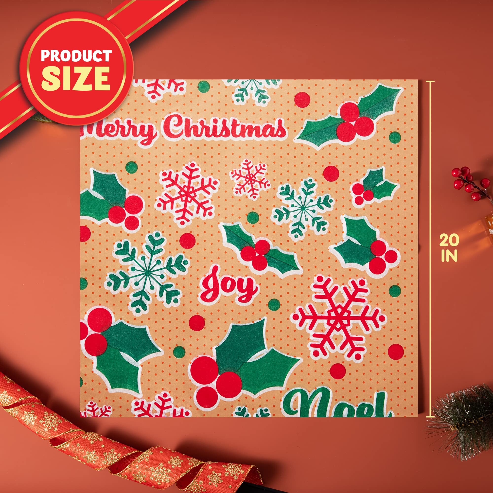 JOYIN 150 Sheets Christmas Kraft Tissue Paper Printed and Solid for Gift Decoration, Gift Wrapping Boxes and Bags, Holiday Gift Extra-Special, Christmas Trees, Wine Bottles, Art & Craft and More
