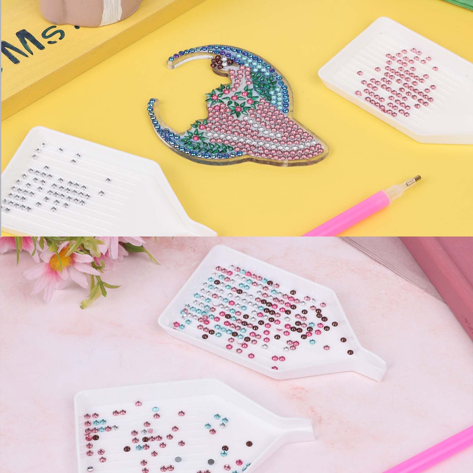 10Pcs Plastic Diamond Painting Trays, 3.8 x 2.2 Inches Rhinestone Plate Tray for Diamond Painting,Bead Sorting Trays for DIY Crafts