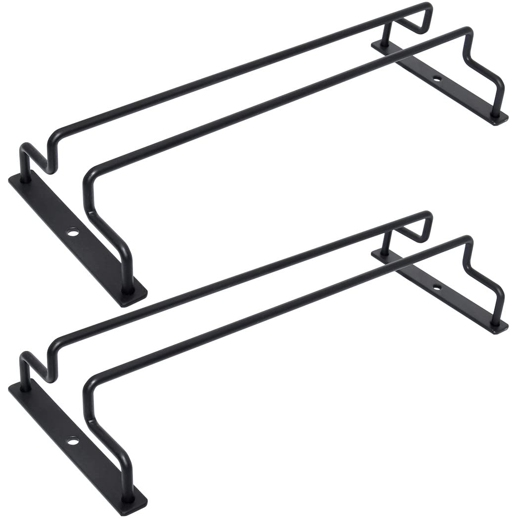ZOOHOT 27.5cm Wine Glass Rack - Under Cabinet Stemware Wine Glass Holder Glasses Storage Hanger Metal Organizer Black (1 Rows, 2 Pack)