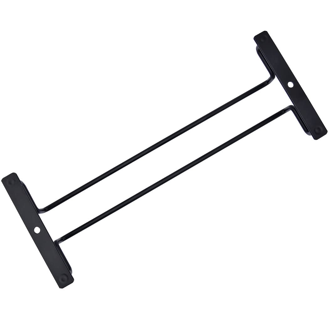 ZOOHOT 27.5cm Wine Glass Rack - Under Cabinet Stemware Wine Glass Holder Glasses Storage Hanger Metal Organizer Black (1 Rows, 2 Pack)