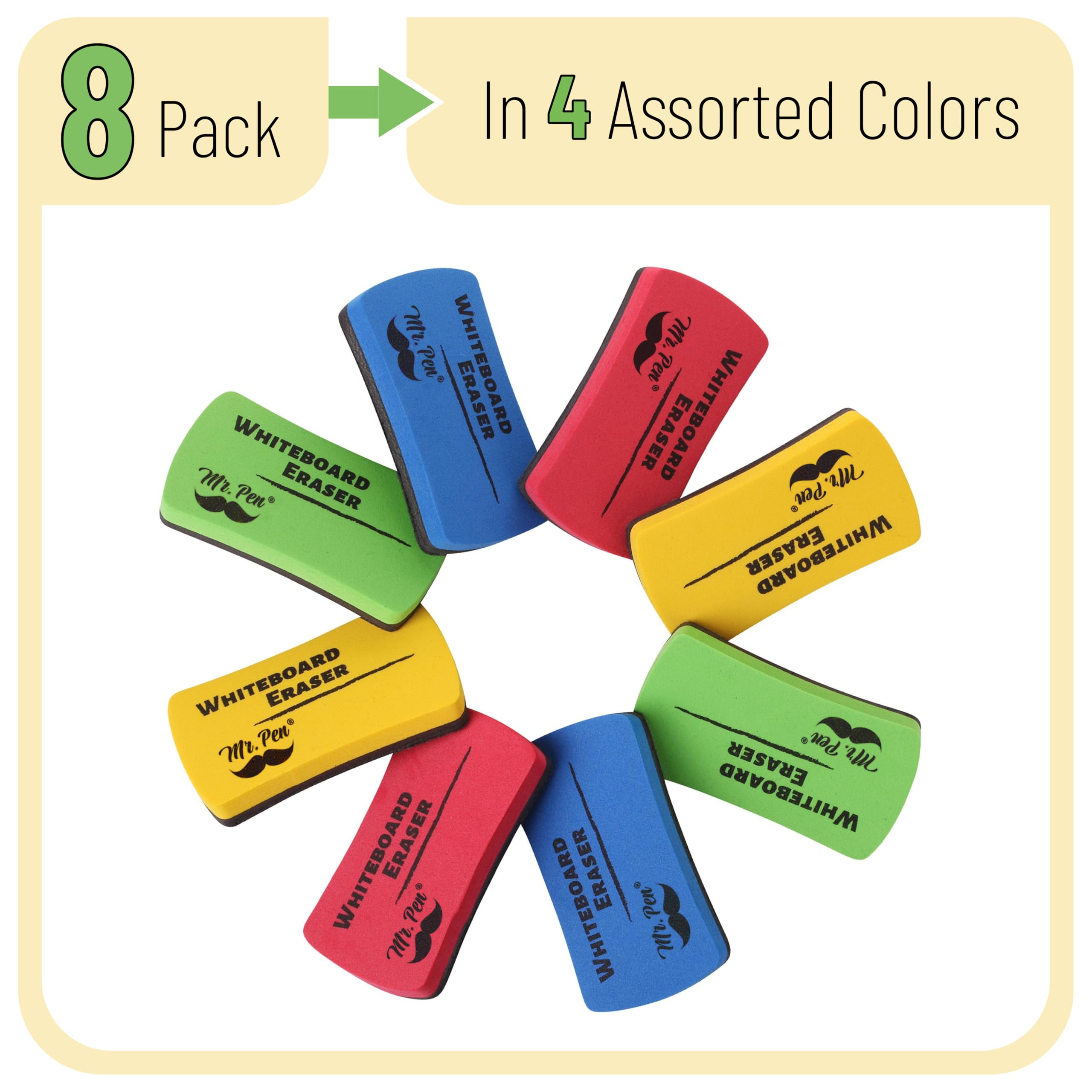 Mr. Pen- White Board Erasers, Magnetic Dry Erase Erasers, 8 Pack, Assorted, Dry Erase Board Erasers, Magnetic Whiteboard Eraser, Dry Erasers for White Board, Whiteboard Erasers for Kids Classroom