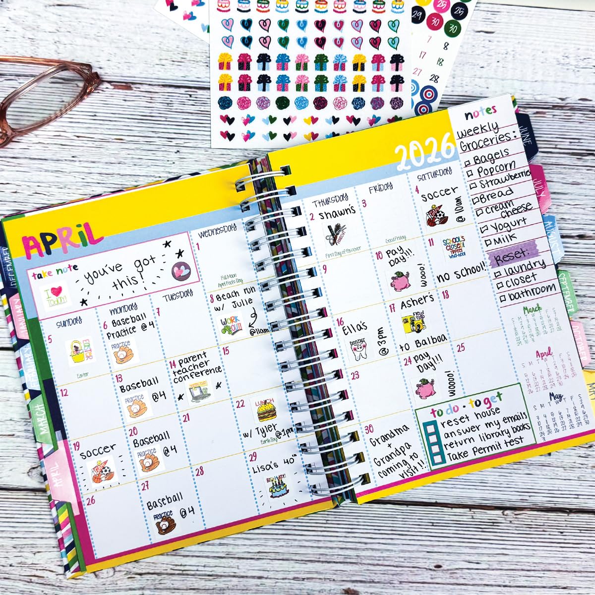 Reminder Binder 2023-2024 18-Month Weekly Monthly Planner, January 2023 - June 2024, 8.75” x 7.25”, Hardcover, Elastic Closure, Twin-Wire Binding, Planner Stickers, Monthly Divider Tabs, Pockets, To-Do Lists, Budget Planner, Keepsake Box