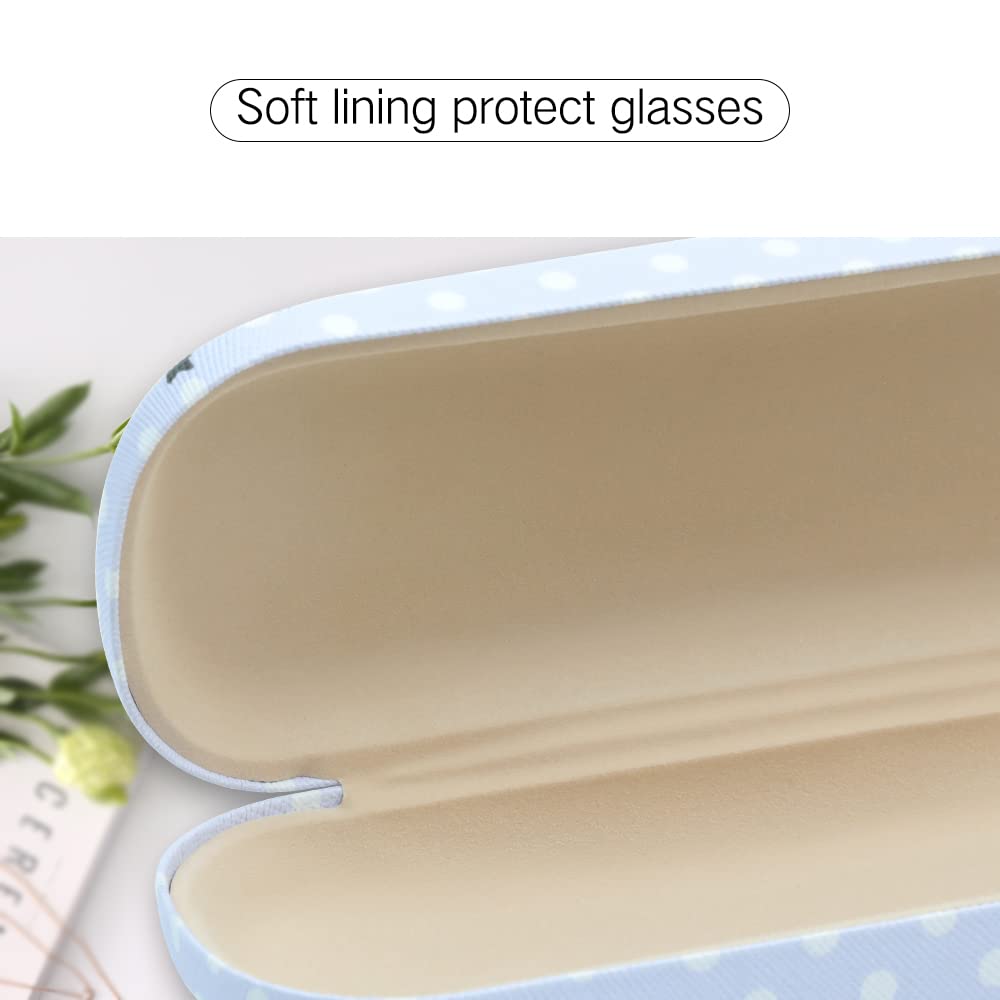 PERFECTSIGHT Hard Shell Eyeglasses Case, PU Leather Protective Glasses Case, Cute Cartoon Surface Eyeglass Case for Women Girls (Blue Kurom)