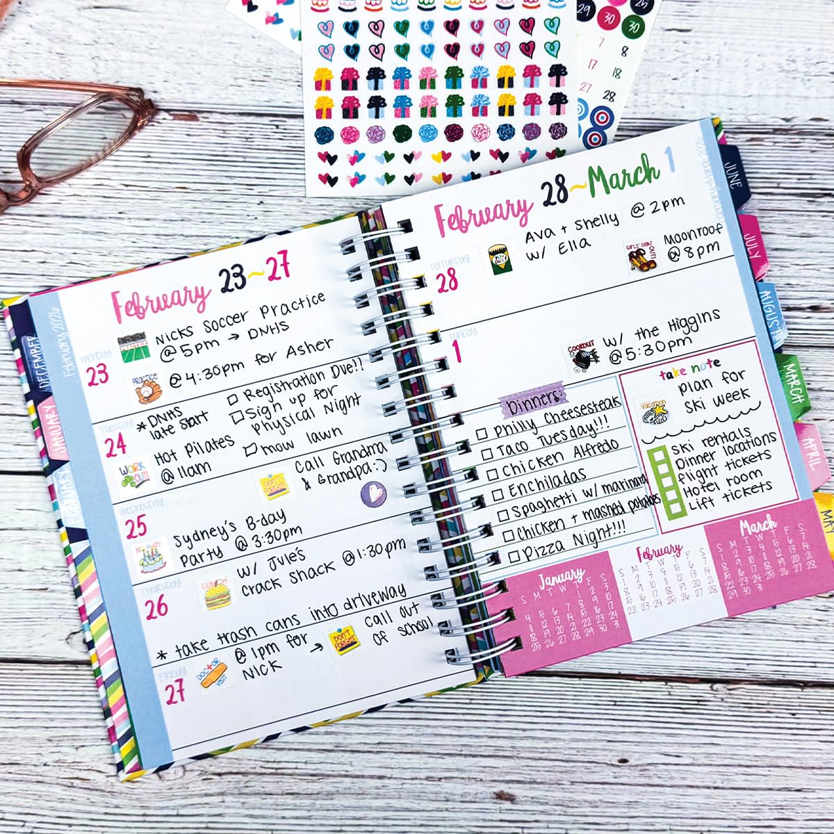 Reminder Binder 2023-2024 18-Month Weekly Monthly Planner, January 2023 - June 2024, 8.75” x 7.25”, Hardcover, Elastic Closure, Twin-Wire Binding, Planner Stickers, Monthly Divider Tabs, Pockets, To-Do Lists, Budget Planner, Keepsake Box