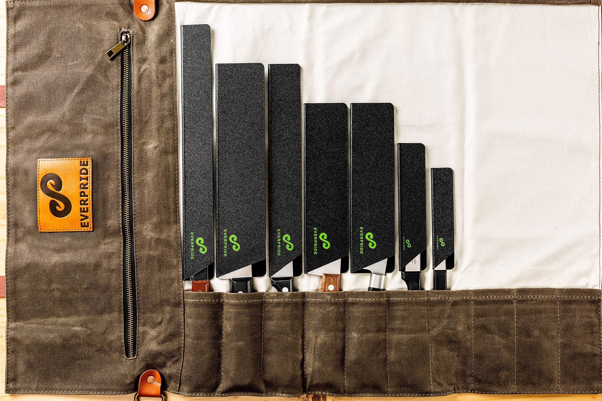 EVERPRIDE Canvas Knife Roll Bag Stores 10 Knives up to 19" PLUS Zipper for Kitchen Tools – Durable Knife Carrying Case for Professional Chefs and Culinary Students – Knives Not Included
