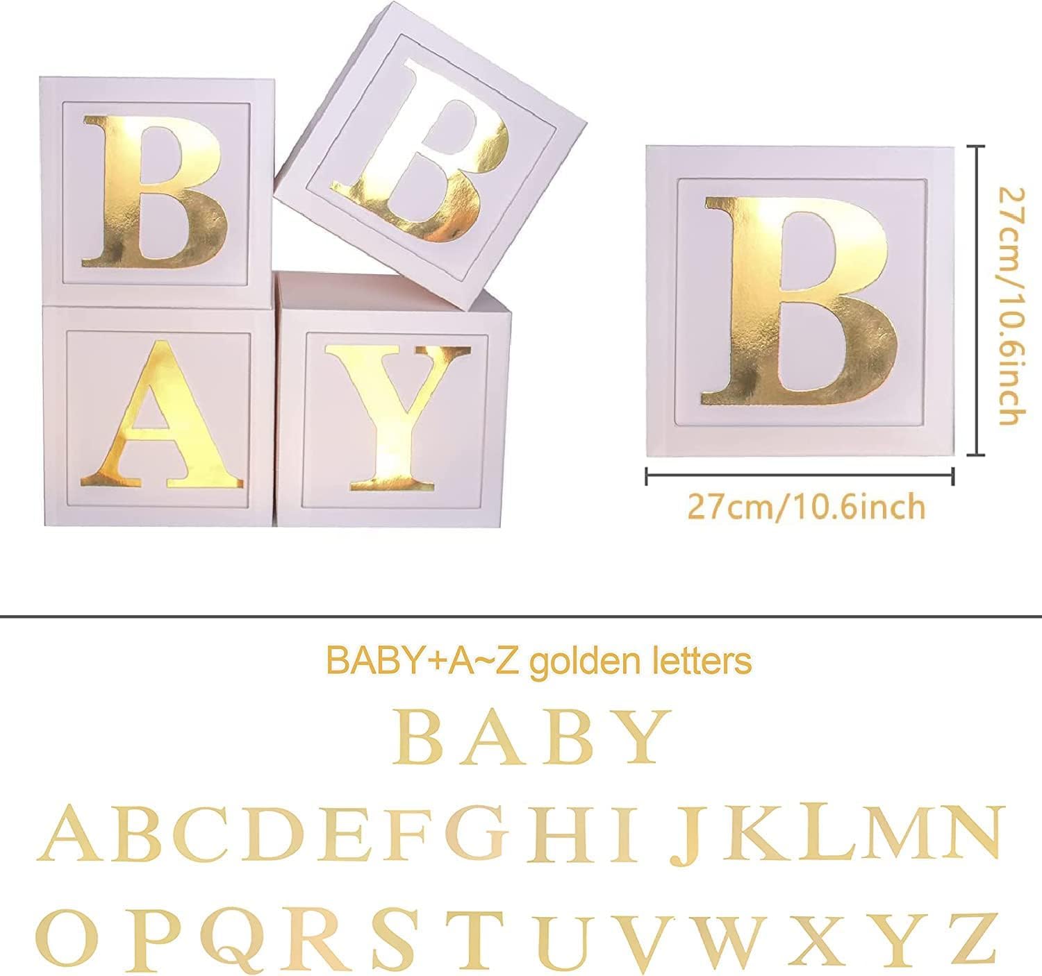 Baby Shower Decorations Baby Balloon Boxes Blocks with 30 Letters for Boy Girl 1st Birthday, Teddy Bear Baby Shower, Bridal Shower, Gender Reveal Party Decoration by QIFU