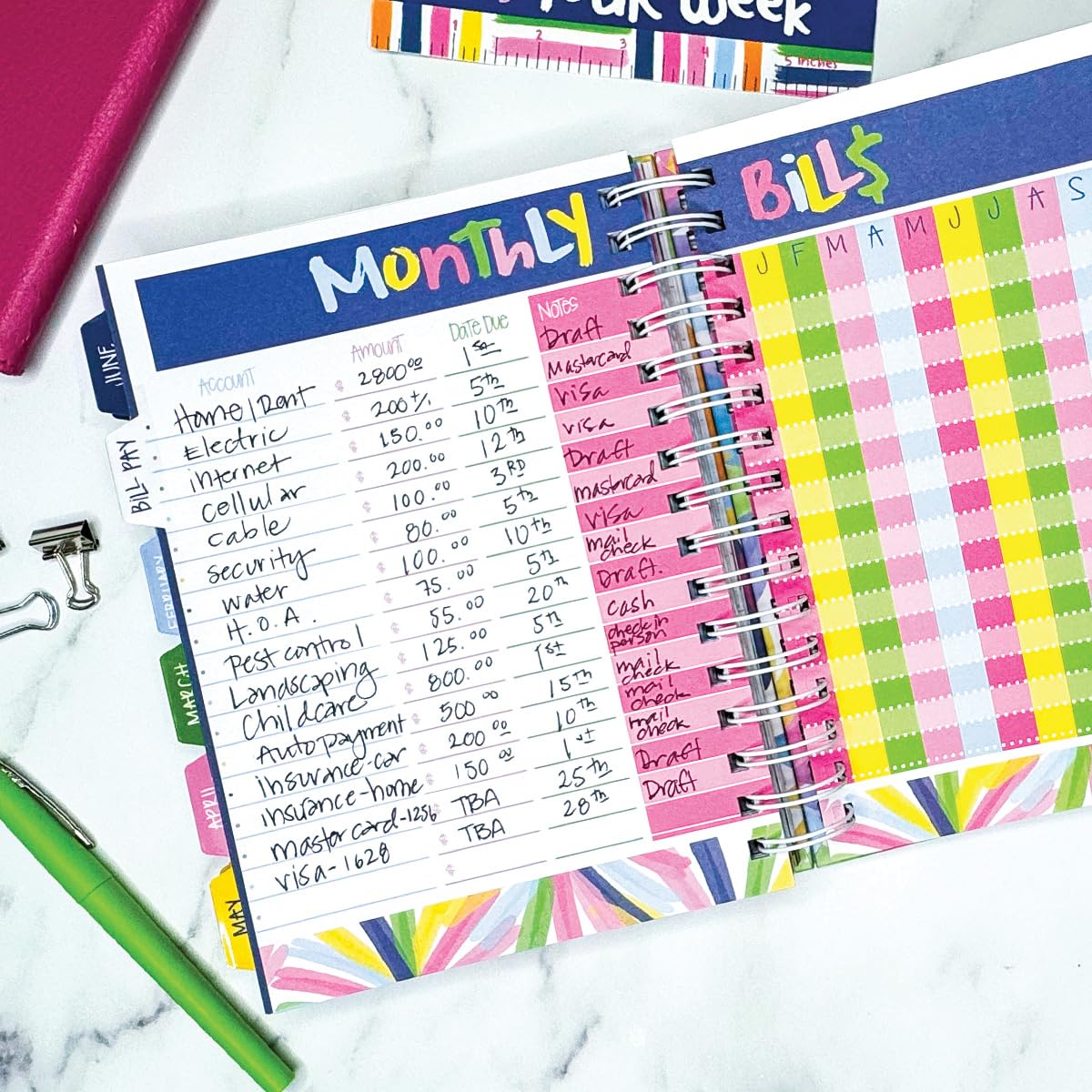 Reminder Binder 2023-2024 18-Month Weekly Monthly Planner, January 2023 - June 2024, 8.75” x 7.25”, Hardcover, Elastic Closure, Twin-Wire Binding, Planner Stickers, Monthly Divider Tabs, Pockets, To-Do Lists, Budget Planner, Keepsake Box