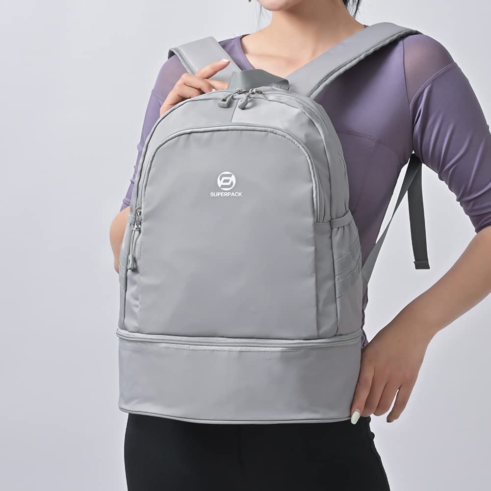 Women Sports Backpack Gym Bag with Shoe Compartment Wet Pocket Travel Backpacks Lightweight Water Resistant Workout Bag (9270-Grey)