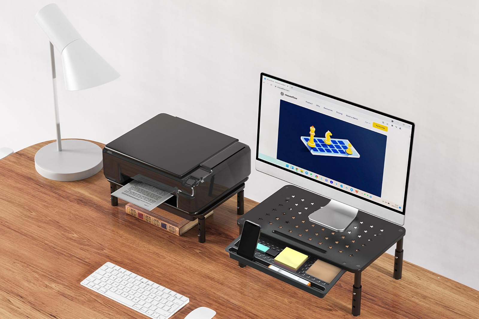 Zimilar 2 Pack Monitor Stand Riser with Drawer - 3 Height Adjustable Monitor Stand with Unique Star Mesh, Metal Monitor Riser for Computer Laptop Notebook Printer