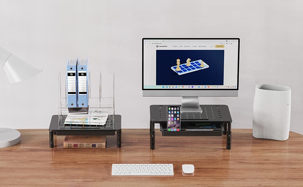 Zimilar 2 Pack Monitor Stand Riser with Drawer - 3 Height Adjustable Monitor Stand with Unique Star Mesh, Metal Monitor Riser for Computer Laptop Notebook Printer