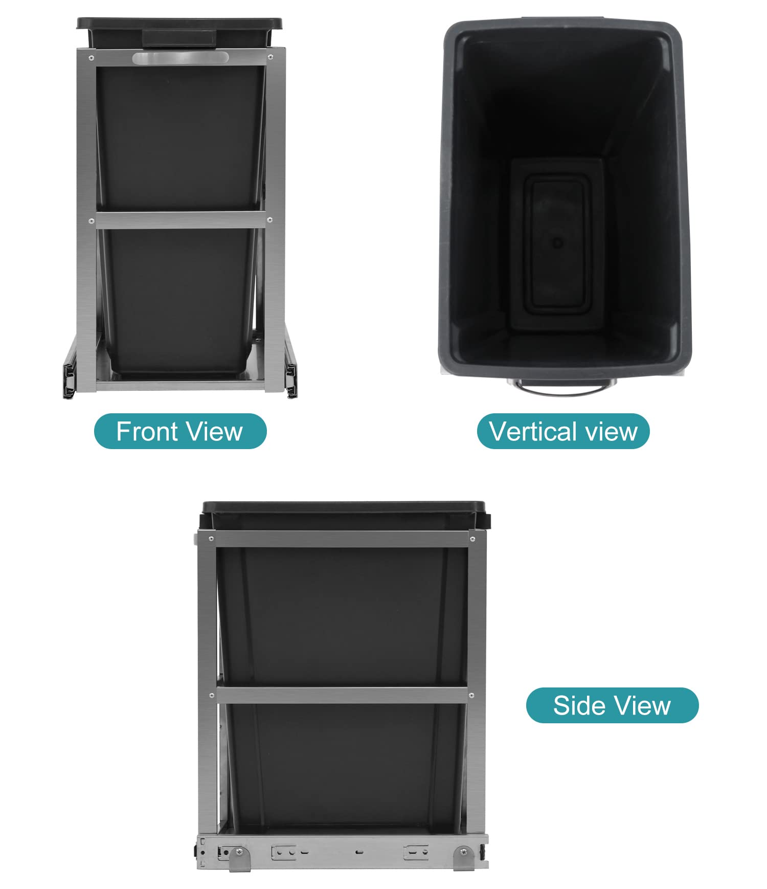 ONG Undermount trash bin pull out trash can under cabinet,Sliding Pull-Out Kitchen under Mount Waste Containers, Trash Bins Recycling Garbage Can, Heavy-Duty Steel Frame, 32-Quart Kitchen Cabinet Organizer, with Soft-Close Slides, Waste Basket Included