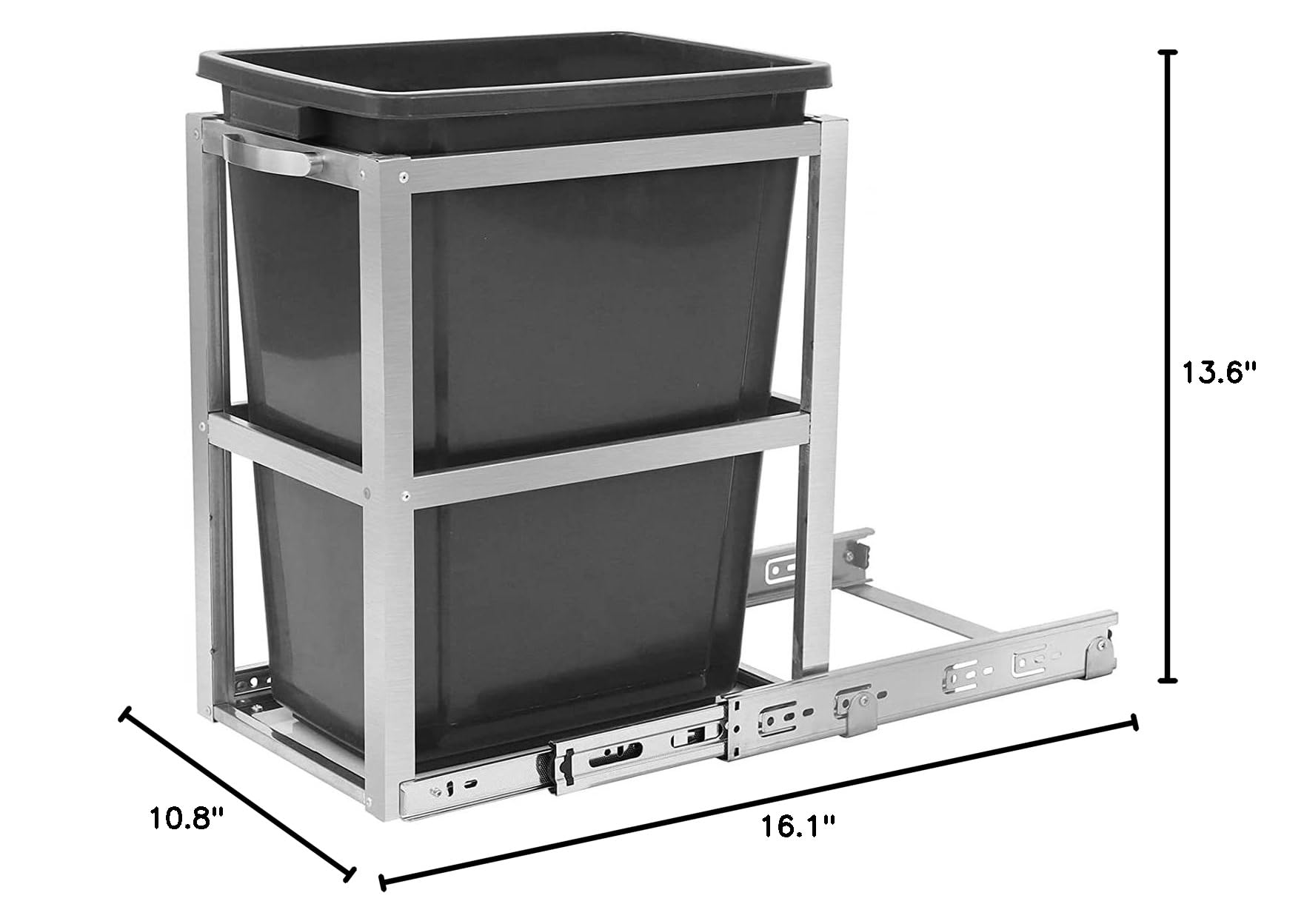 ONG Undermount trash bin pull out trash can under cabinet,Sliding Pull-Out Kitchen under Mount Waste Containers, Trash Bins Recycling Garbage Can, Heavy-Duty Steel Frame, 32-Quart Kitchen Cabinet Organizer, with Soft-Close Slides, Waste Basket Included