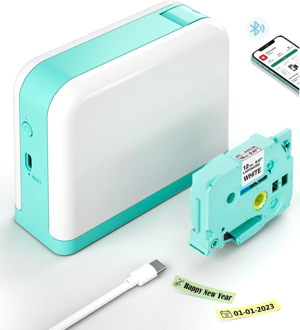 Vixic Bluetooth Label Maker, P3200 Portable Label Print, Multiple Templates Compatible Android iOS to Use Home Office Organization Type-C Rechargeable Label Maker, White-Green