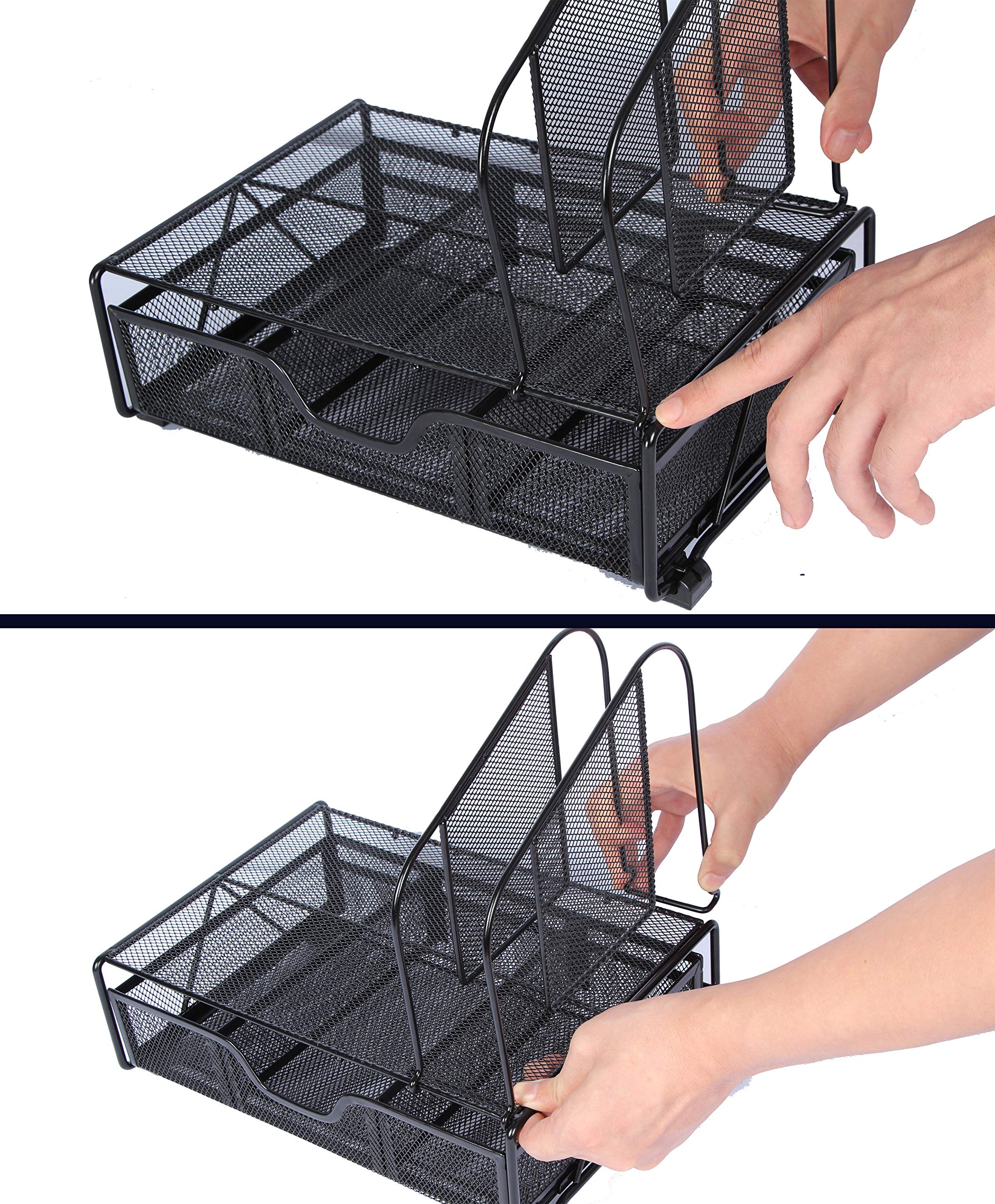 Beiz Desk Organizers and Accessories Storage with Drawer, Paper Tray and 5 Vertical File Folder Holders to Collect Office Supplies, Desktop Organizer for Workspace Home Office School, Black