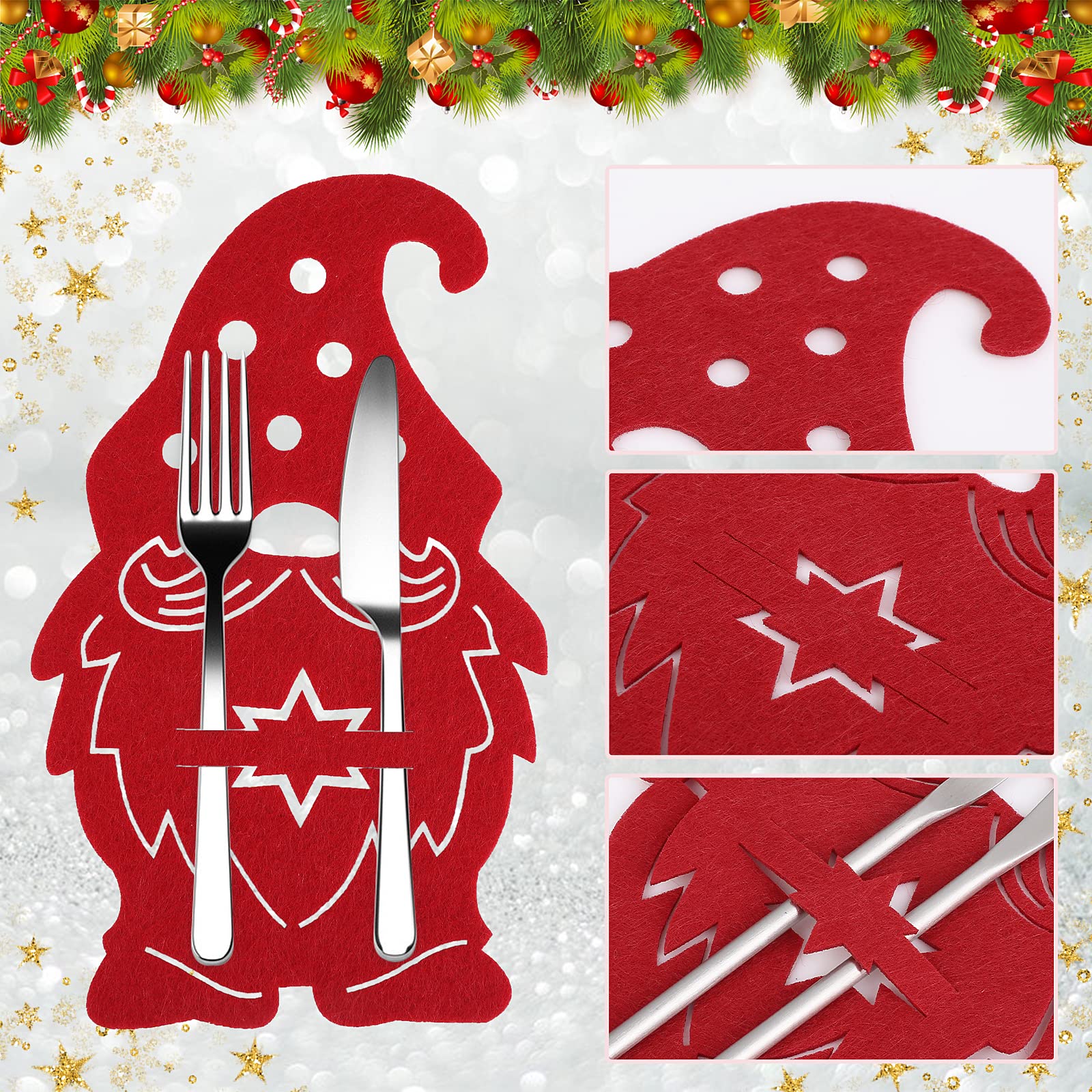 cobee Christmas Cutlery Holders, 8 Pcs Xmas Santa Tableware Christmas Silverware Cutlery Holders Pocket Knifes Forks Bags Dinnerware Decorations for Home Party(Santa)