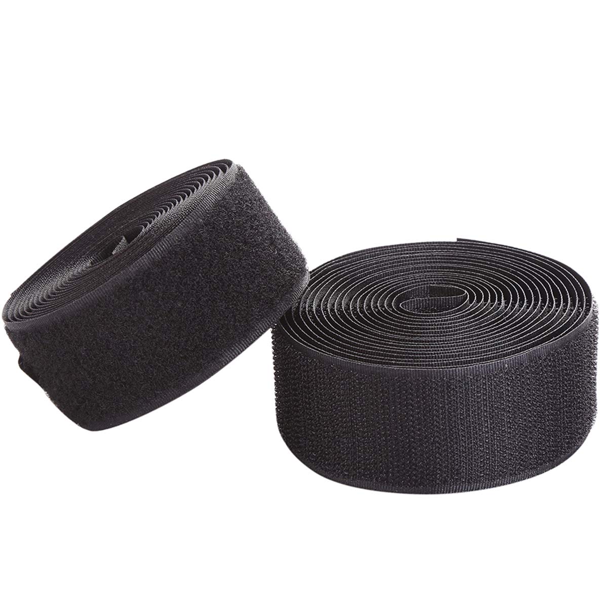 Sew on Hook and Loop Style 2 Inch Non-Adhesive Back Nylon Strips Fabric Fastener Non-Adhesive Interlocking Tape Black,5 Yard