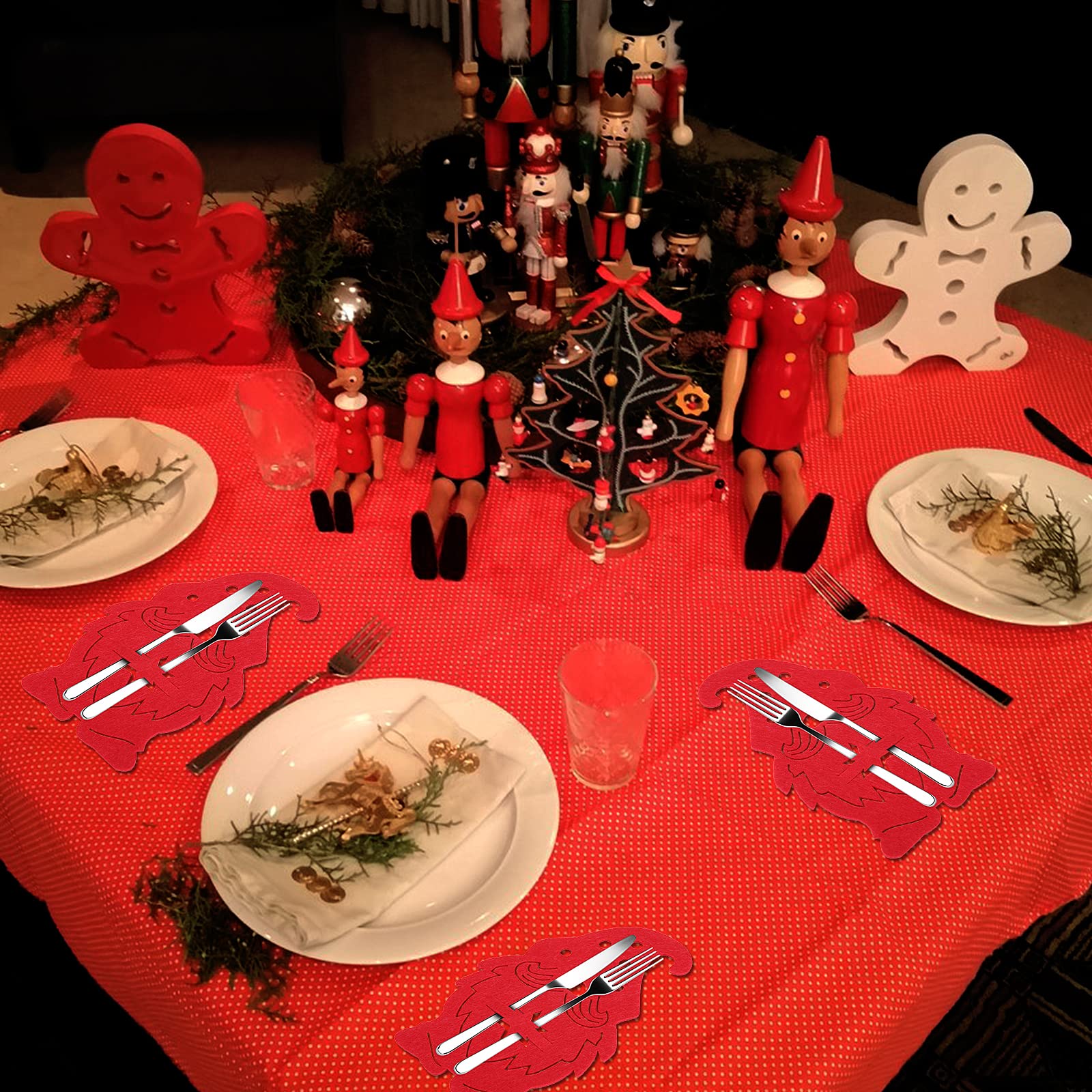 cobee Christmas Cutlery Holders, 8 Pcs Xmas Santa Tableware Christmas Silverware Cutlery Holders Pocket Knifes Forks Bags Dinnerware Decorations for Home Party(Santa)
