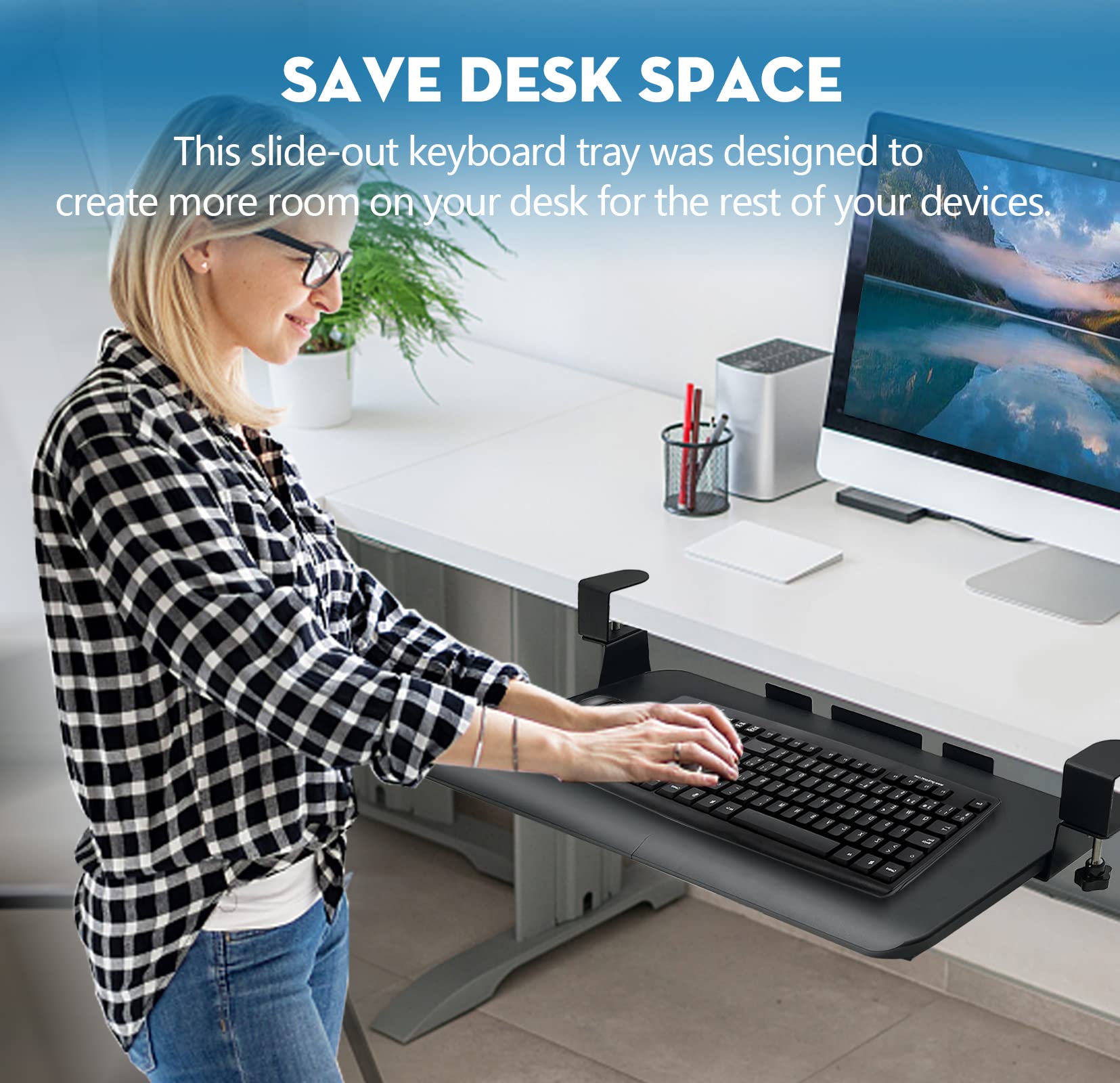 Large Keyboard Tray Under Desk,Sturdy C Clamp Mount System,26.3" x 11" Slide-Out Computer Keyboard Drawer,Fits Full Size Keyboard and Mouse,for Home or Office|for Desks Up to 1.5",Black…