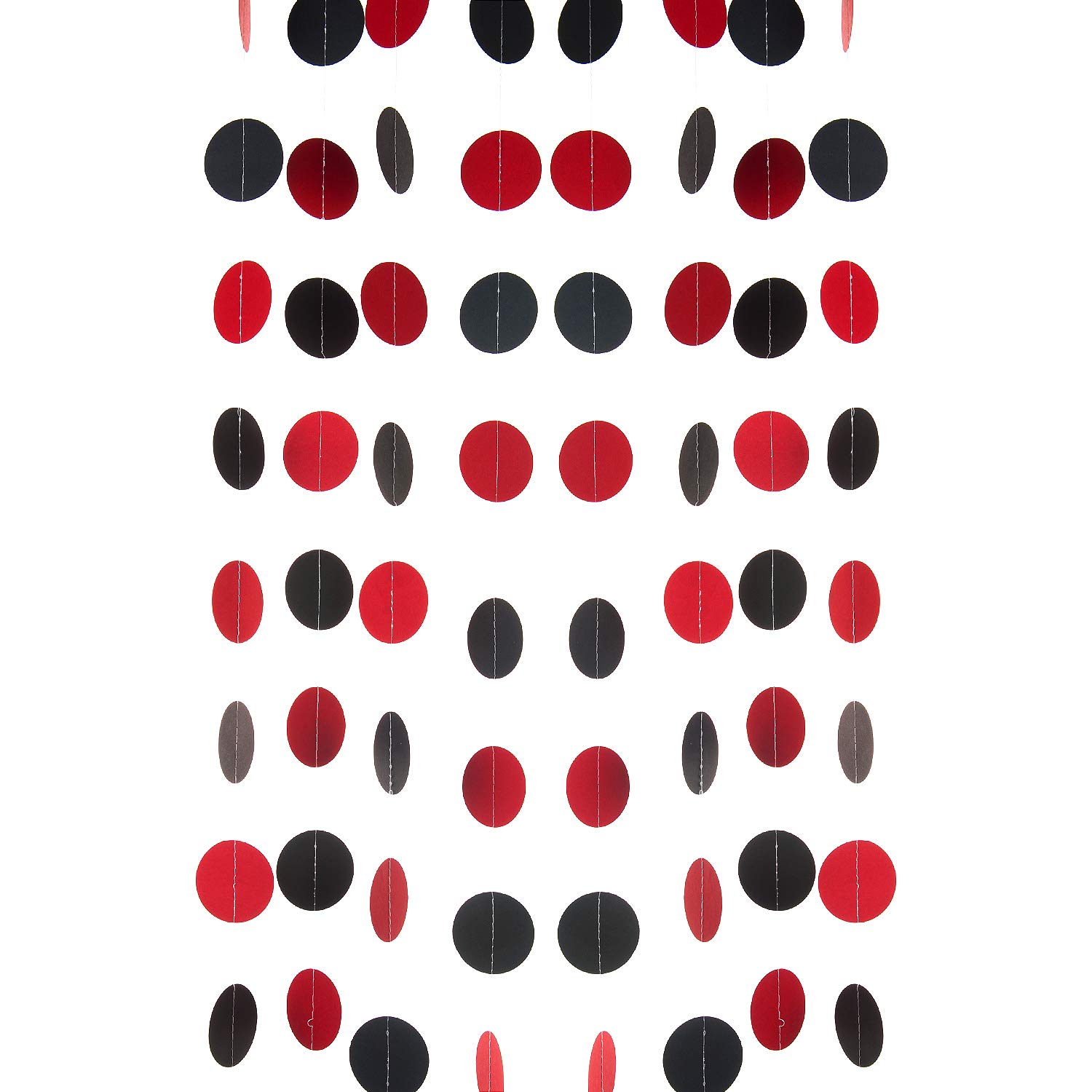 WEVEN Red and Black Paper Garland Circle Dot Party Garland Banner Streamer Backdrop Hanging Decorations, 2" in Diameter, Pack of 3, 30 Feet in Total