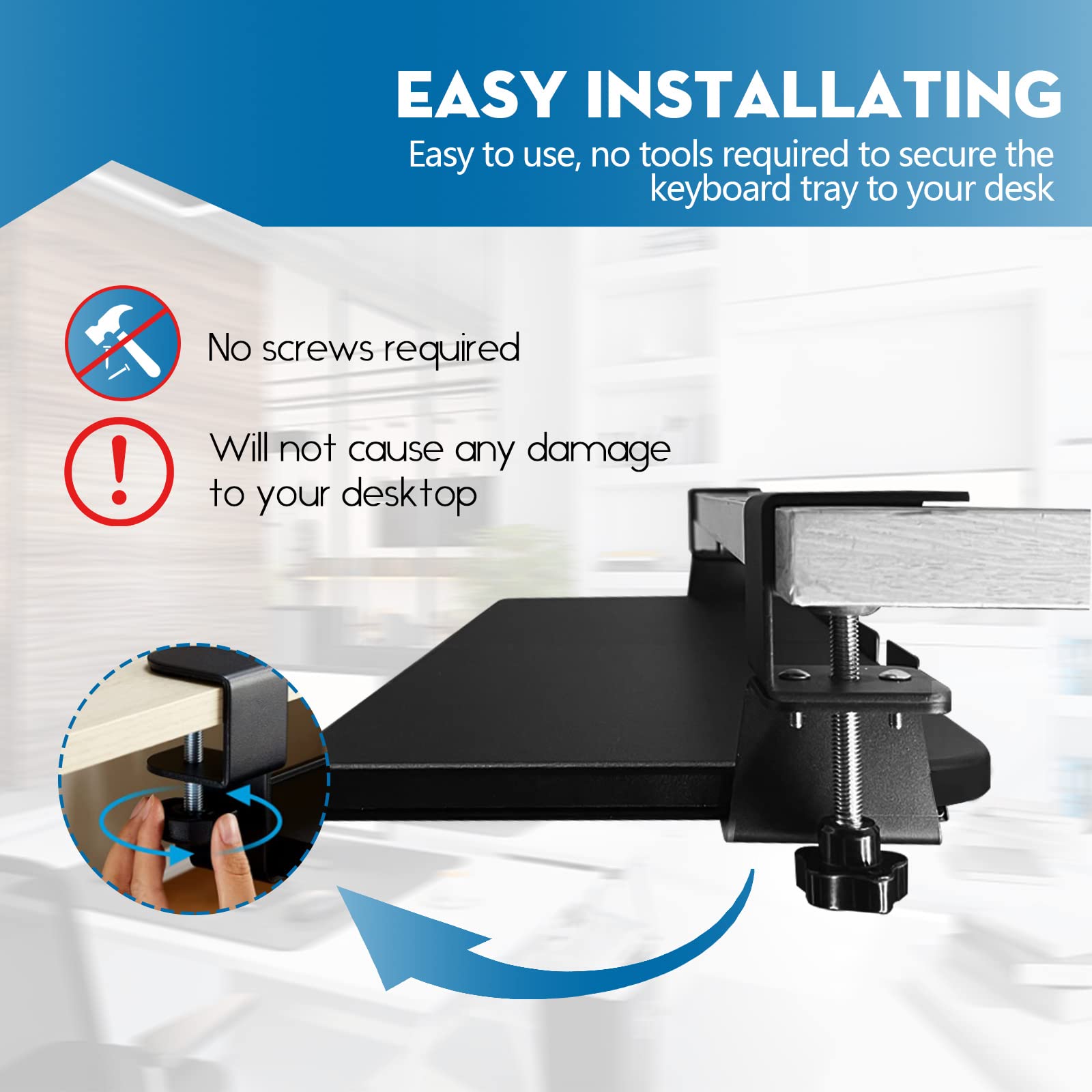 Large Keyboard Tray Under Desk,Sturdy C Clamp Mount System,26.3" x 11" Slide-Out Computer Keyboard Drawer,Fits Full Size Keyboard and Mouse,for Home or Office|for Desks Up to 1.5",Black…