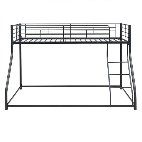 WADRI Metal Floor Bunk Bed with Ladder, Twin XL Over Queen Bunk Bed with Safety Guard Rails, Heavy Duty Metal Bed Frame for Kids Teens Adults Bedroom, Easy Assembly