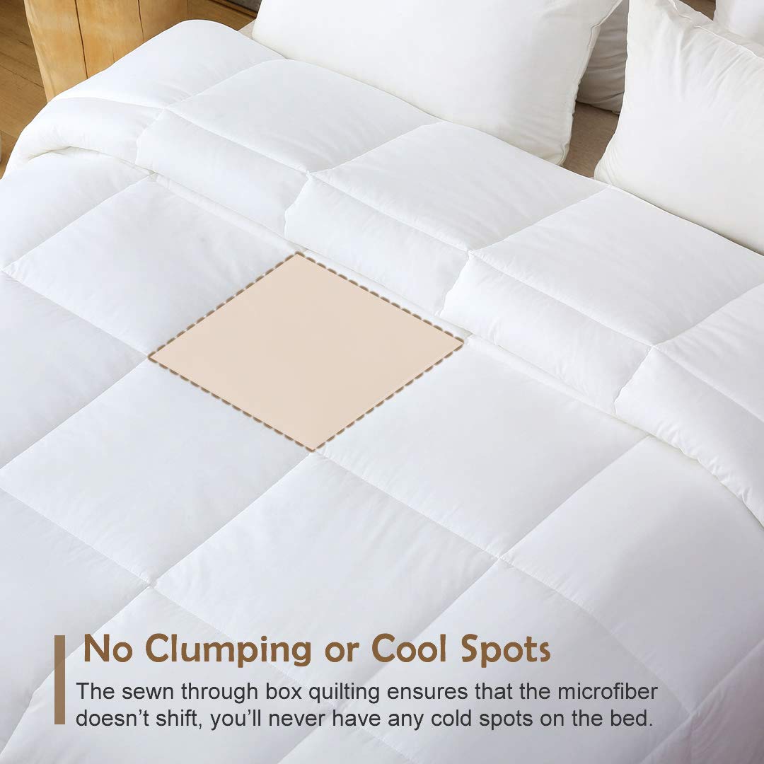 DWR 100% Cotton Fabric Covered Lightweight Down Alternative Comforter Queen, Ultra-Soft Skin-Friendly Cloud Breathable Eucalyptus Microfiber Filled Duvet Insert for Hot Sleeper (88x88, White)