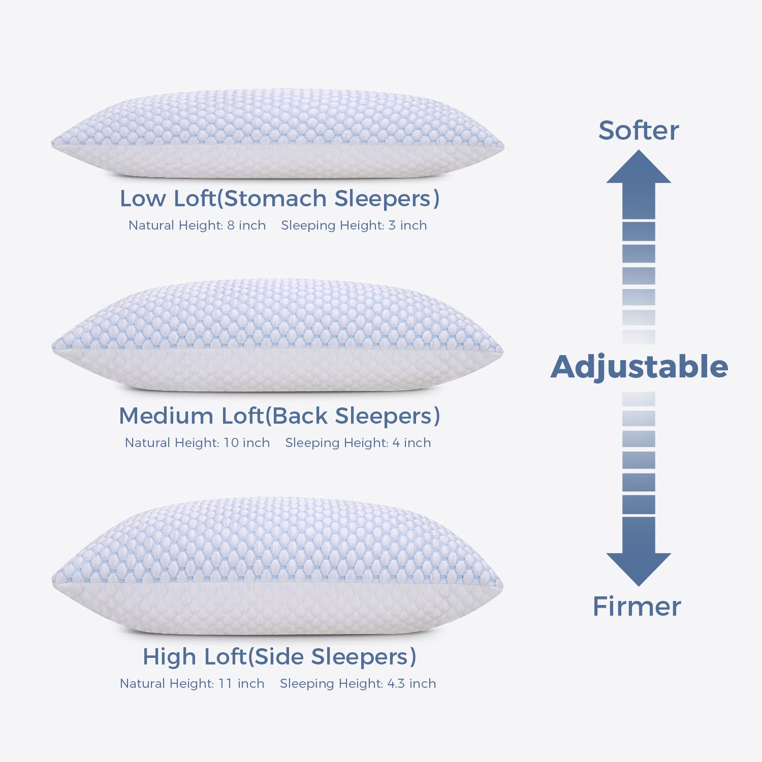 OSBED Shredded Memory Foam Pillows Standard Size Set of 2, Cooling Pillows for Sleeping 2 Pack, Adjustable Loft Bed Pillows, Firm or Soft Pillows for Side, Back, Stomach, Hot Sleepers (20"x 26")