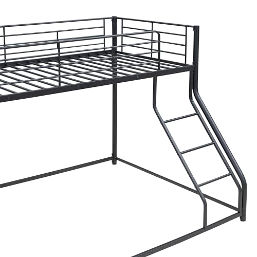 WADRI Metal Floor Bunk Bed with Ladder, Twin XL Over Queen Bunk Bed with Safety Guard Rails, Heavy Duty Metal Bed Frame for Kids Teens Adults Bedroom, Easy Assembly