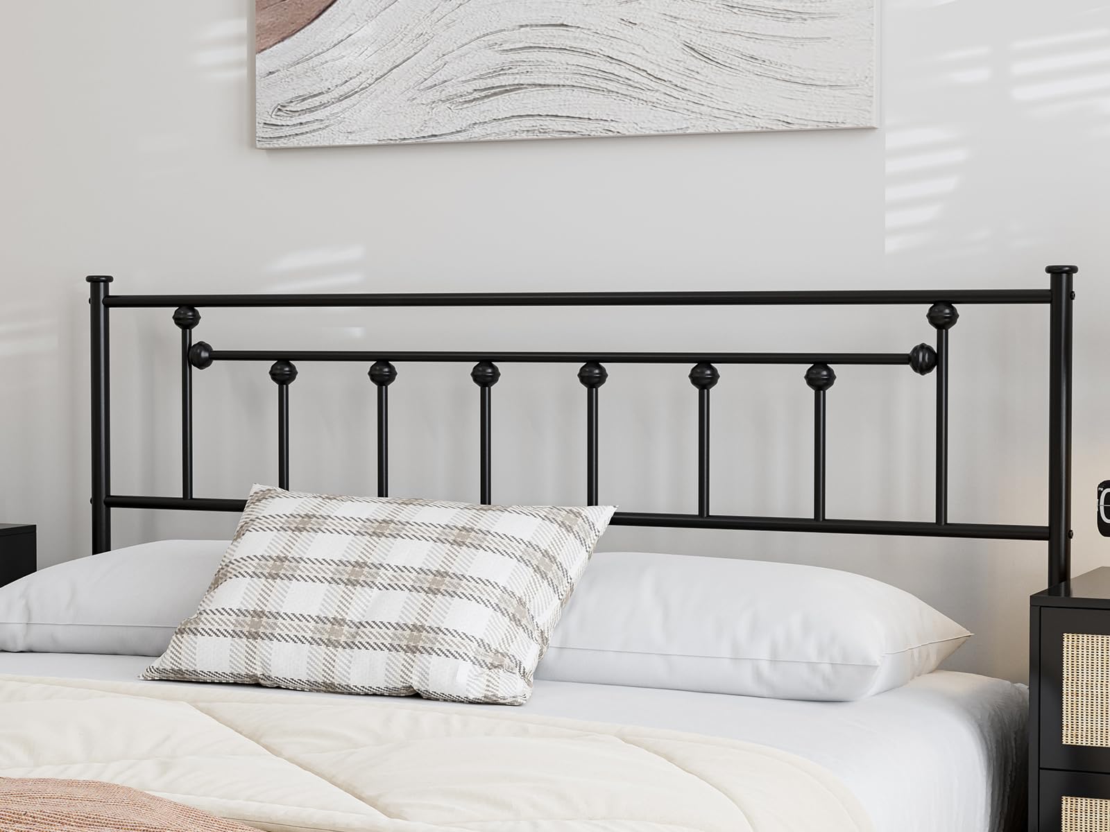 AOVSA Metal Queen Size Headboard, Victorian Farmhouse Style Queen Headboard, Easy Assembly, Steel Queen Headboard Only for Bedroom - Black