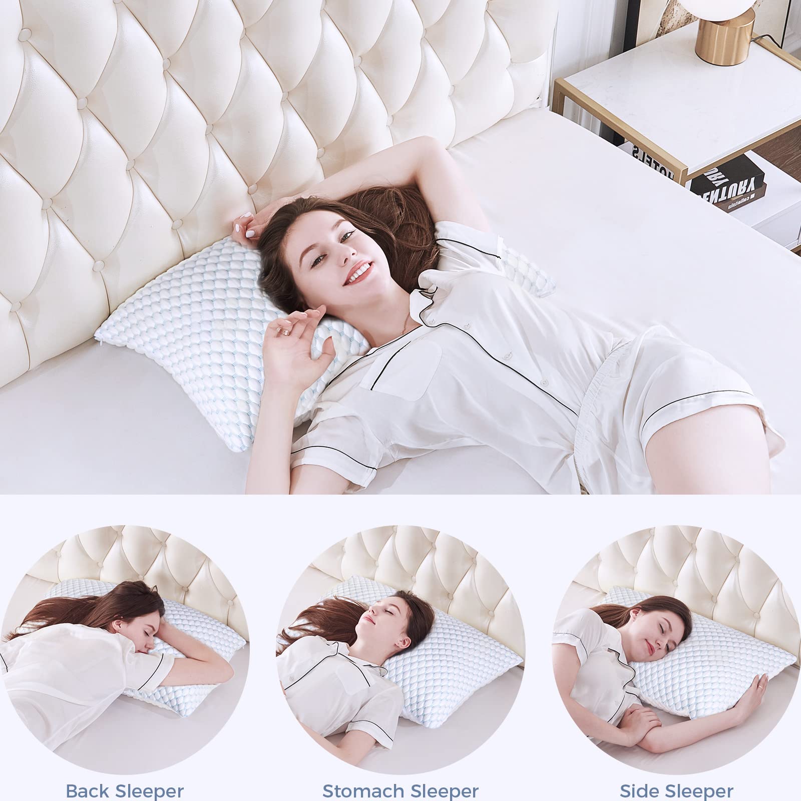 OSBED Shredded Memory Foam Pillows Standard Size Set of 2, Cooling Pillows for Sleeping 2 Pack, Adjustable Loft Bed Pillows, Firm or Soft Pillows for Side, Back, Stomach, Hot Sleepers (20"x 26")