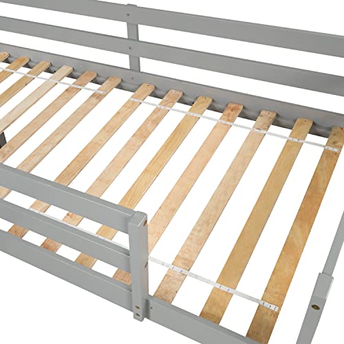 HABUHOME Loft Bed with Staircase, Storage, Slide, Twin Size, Full-Length Safety Guardrails, No Box Spring Needed, Grey
