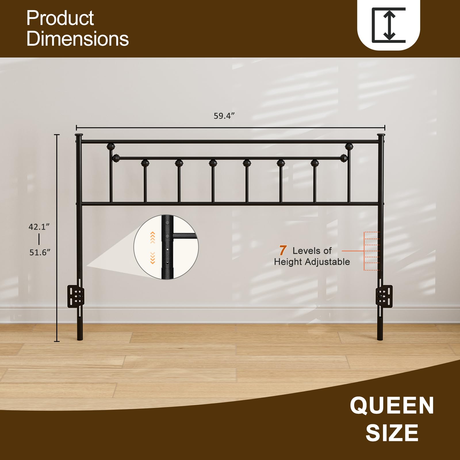 AOVSA Metal Queen Size Headboard, Victorian Farmhouse Style Queen Headboard, Easy Assembly, Steel Queen Headboard Only for Bedroom - Black