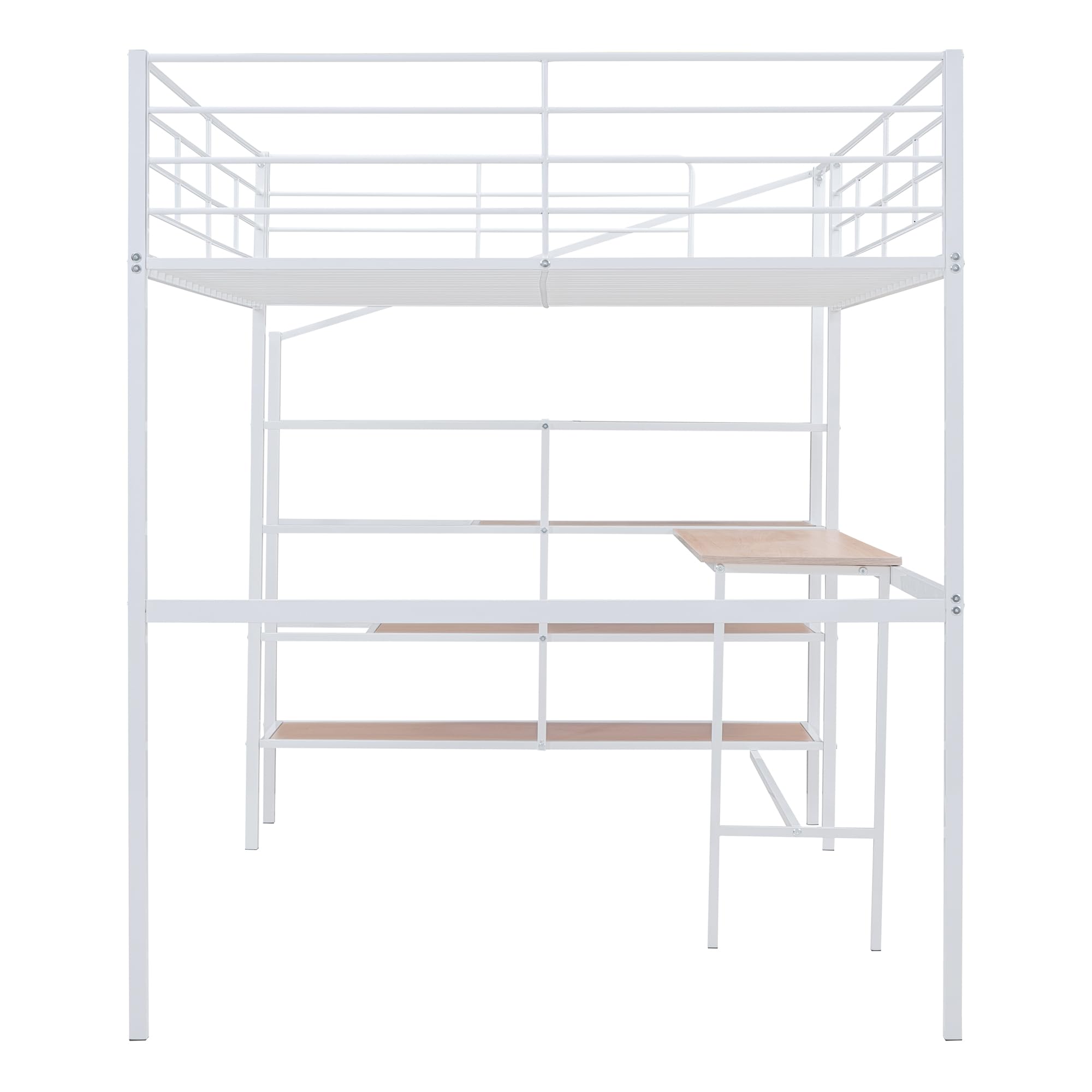 FANYHOME Metal Loft Bed, Full Size Metal Loft Bed with Desk and Lateral Storage Ladder, Modern Loft Bed for Kids Teens, Easy Assembly, Maximize Space Saving (White)