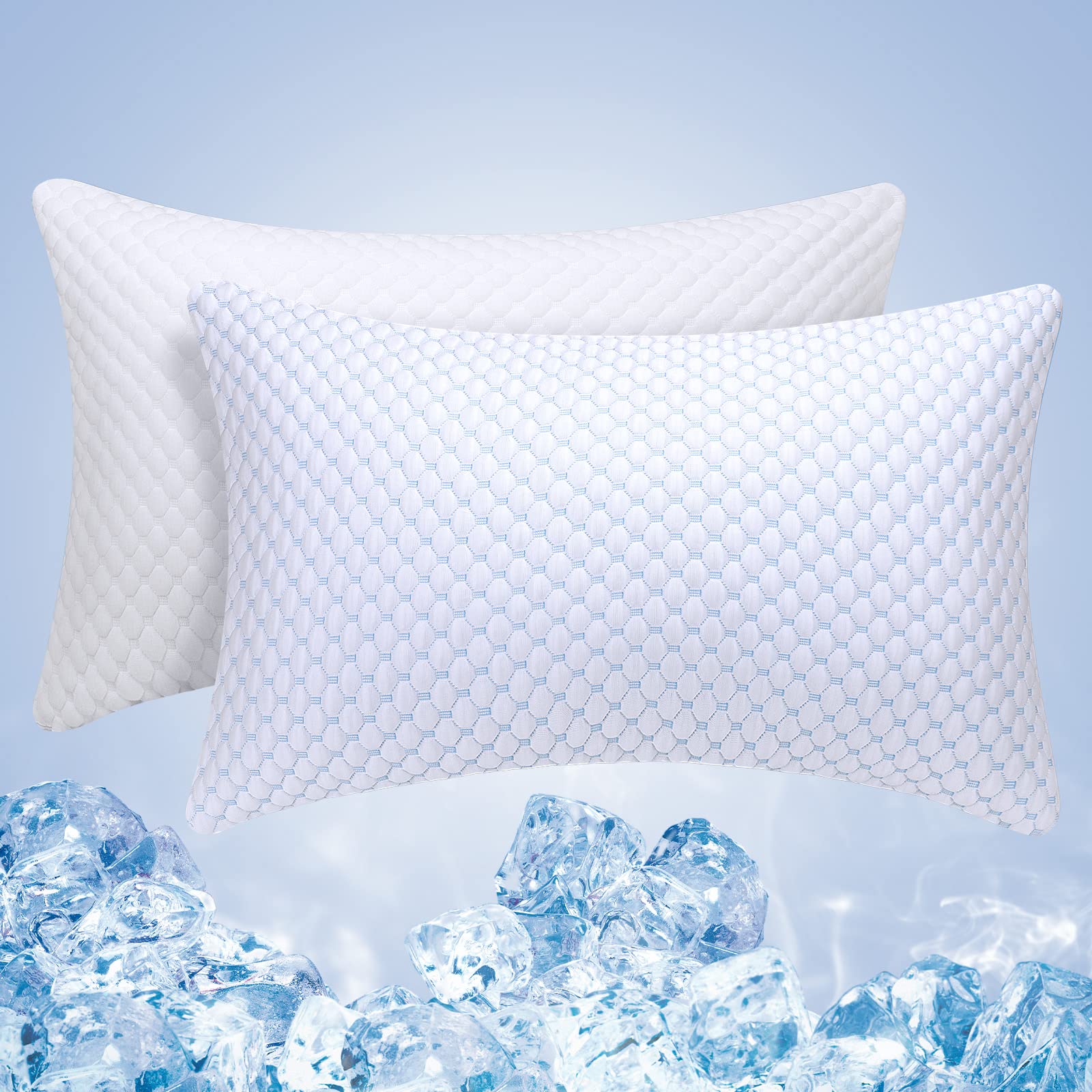 OSBED Shredded Memory Foam Pillows Standard Size Set of 2, Cooling Pillows for Sleeping 2 Pack, Adjustable Loft Bed Pillows, Firm or Soft Pillows for Side, Back, Stomach, Hot Sleepers (20"x 26")
